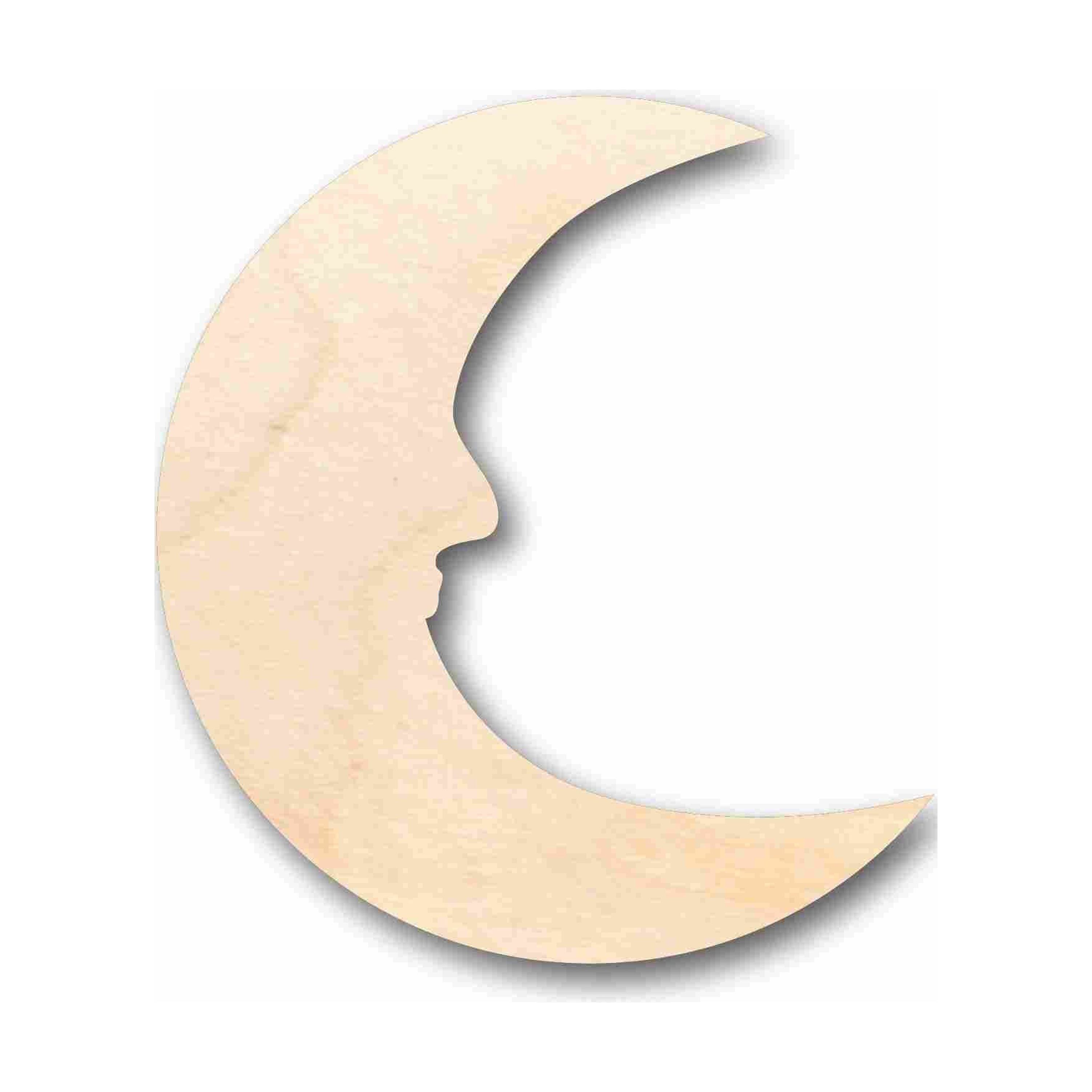 Unfinished Wood Crescent Moon with Face Outline Silhouette - Craft- up ...
