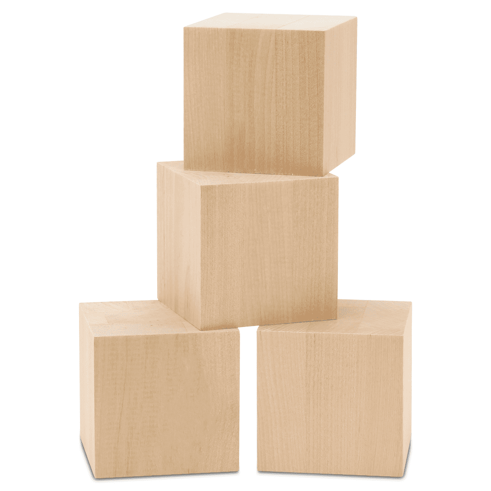 Unfinished Wood Cubes 2-inch, Pack of 4 Large Wooden Cubes for Wood ...