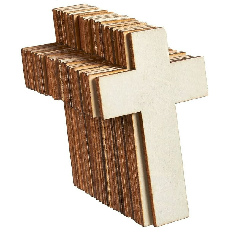 Unfinished Wood Cutout 25 Pack Cross Shaped Wood Pieces for Wooden Craft DIY Projects Sunday School Church Home Decoration 2.7 x 4.2 inches