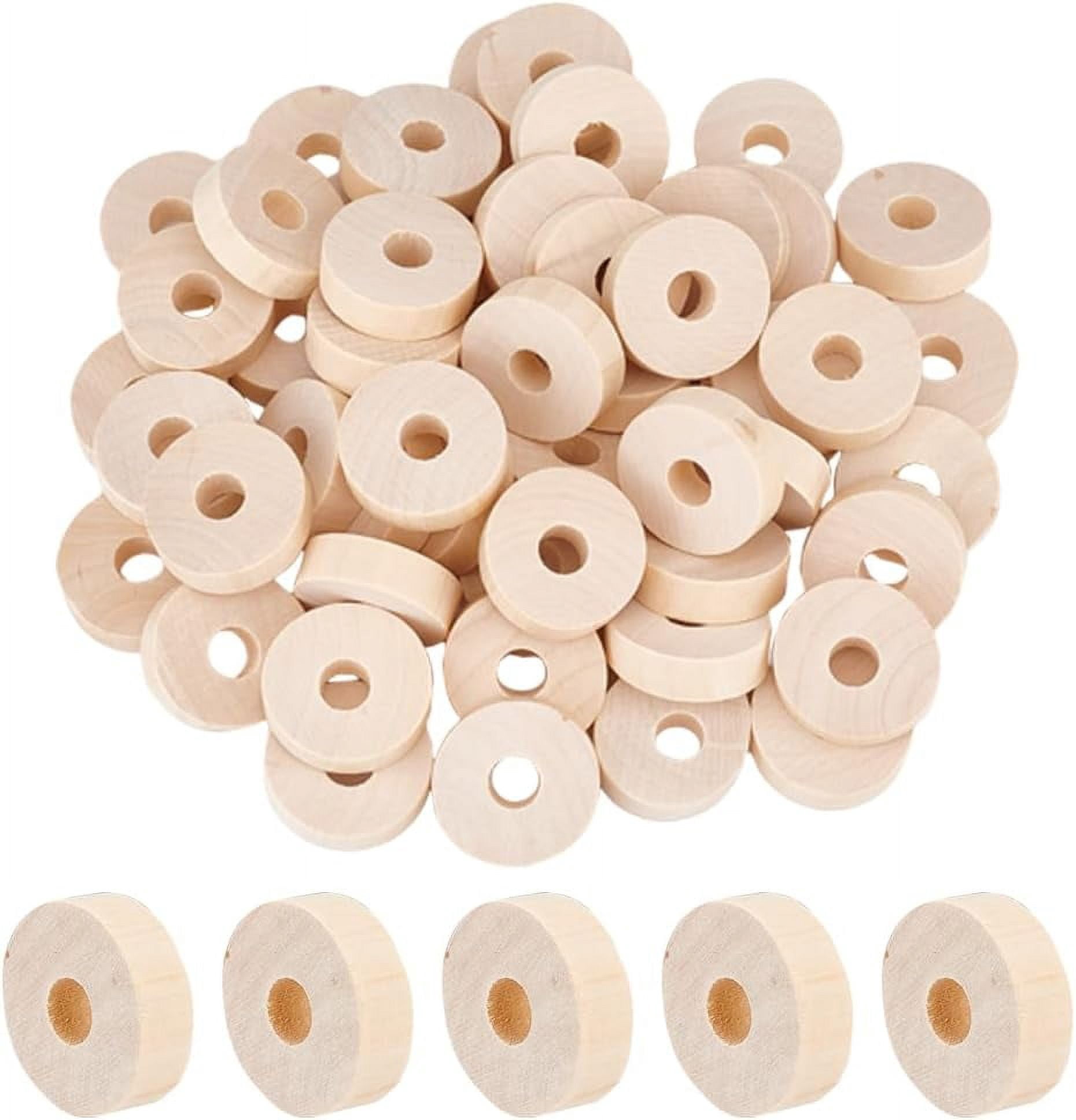 Unfinished Wood Discs Flat Round Wood Cutout Wheat 3.3~3.4x1cm Hole: 6 ...