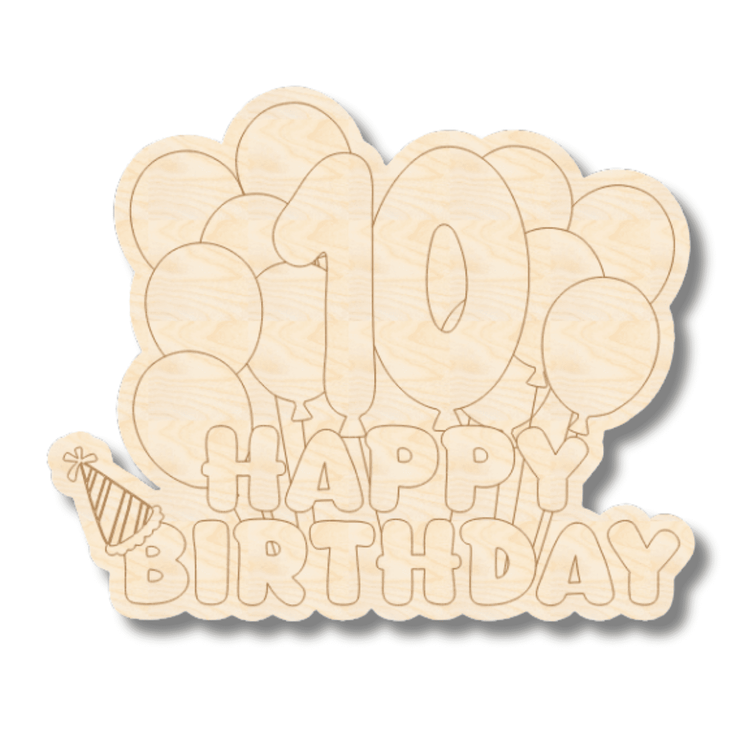 Unfinished Wood Etched 10th Birthday Balloons Shape 30" / 1/4 ...