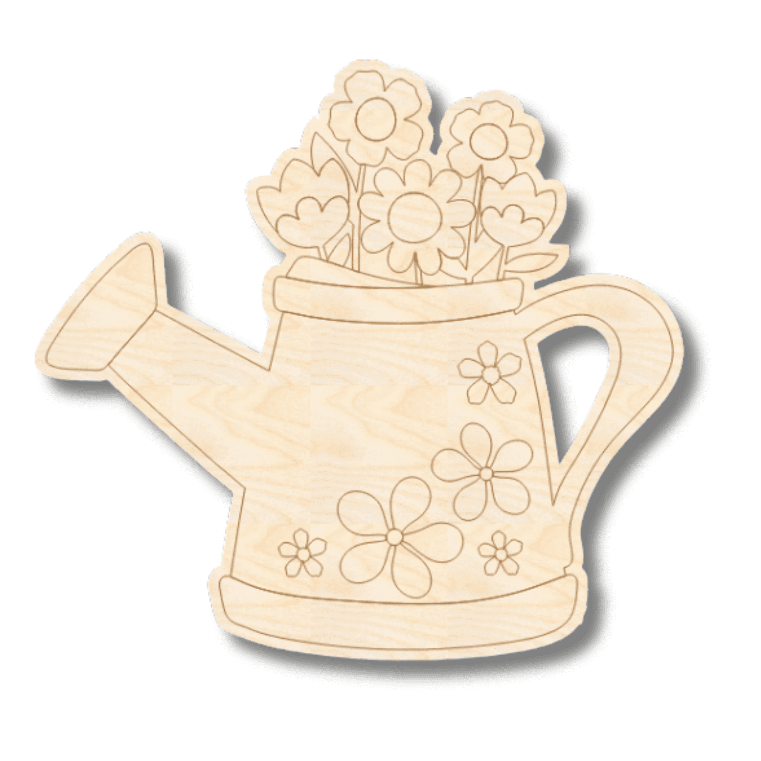 Unfinished Wood Etched Flower Watering Can Shape | Paint By Line Crafts ...