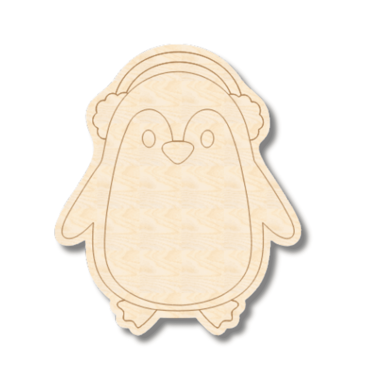 Unfinished Wood Etched Penguin with Earmuffs Shape | Paint By Line ...