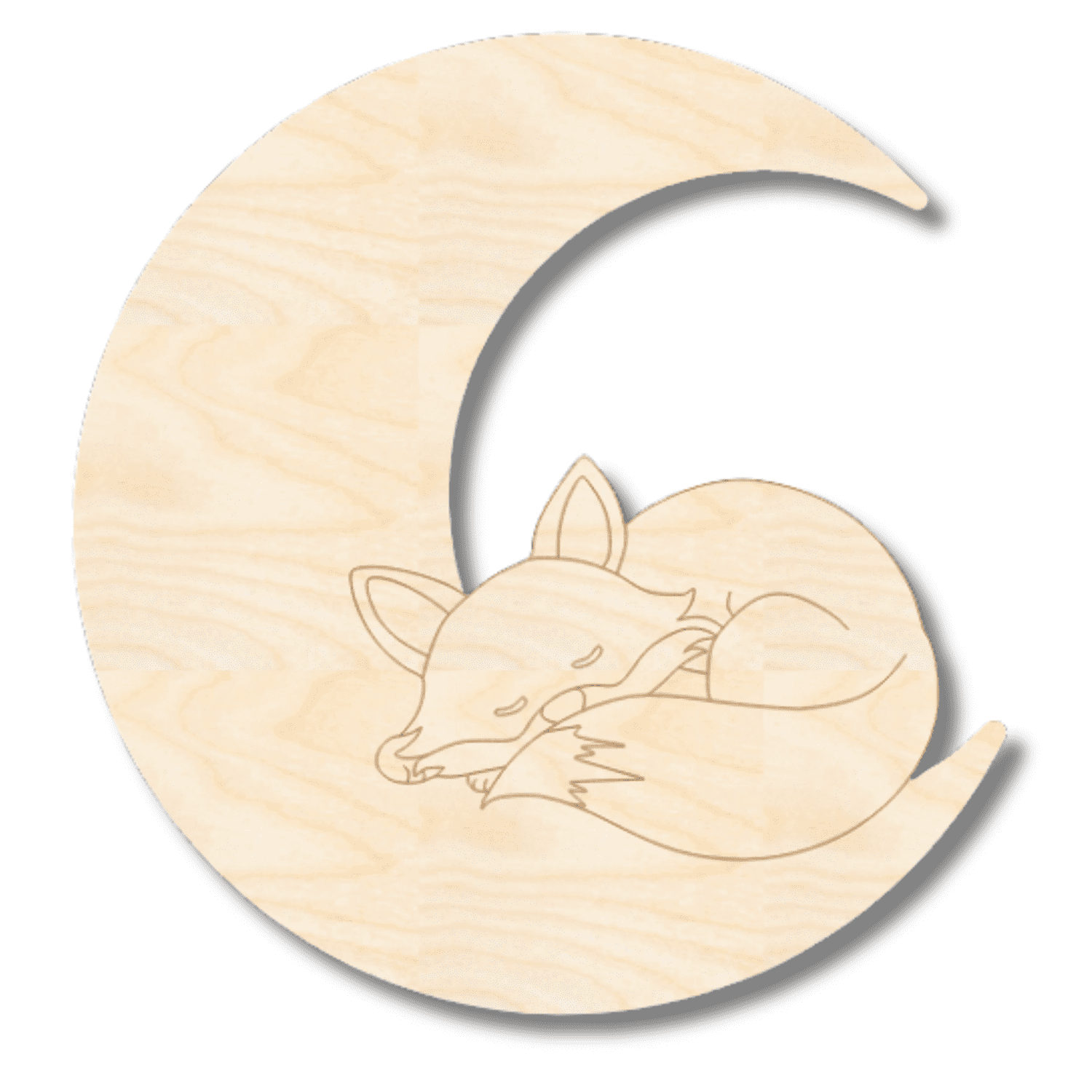 Unfinished Wood Etched Sleeping Fox on Moon Shape 8" / 1/4" - Walmart.com