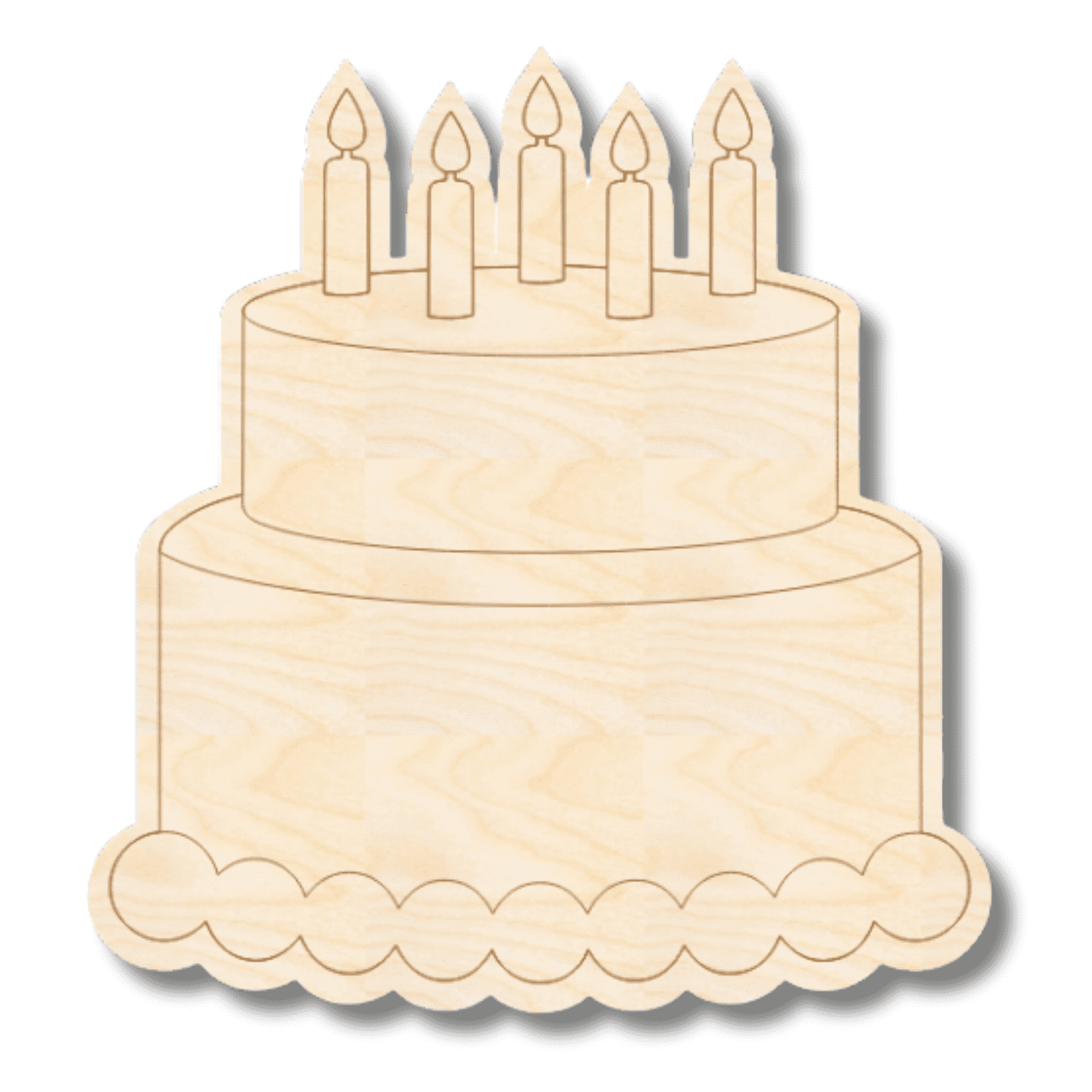 Unfinished Wood Etched Two Tier Birthday Cake Shape | Paint By Line ...