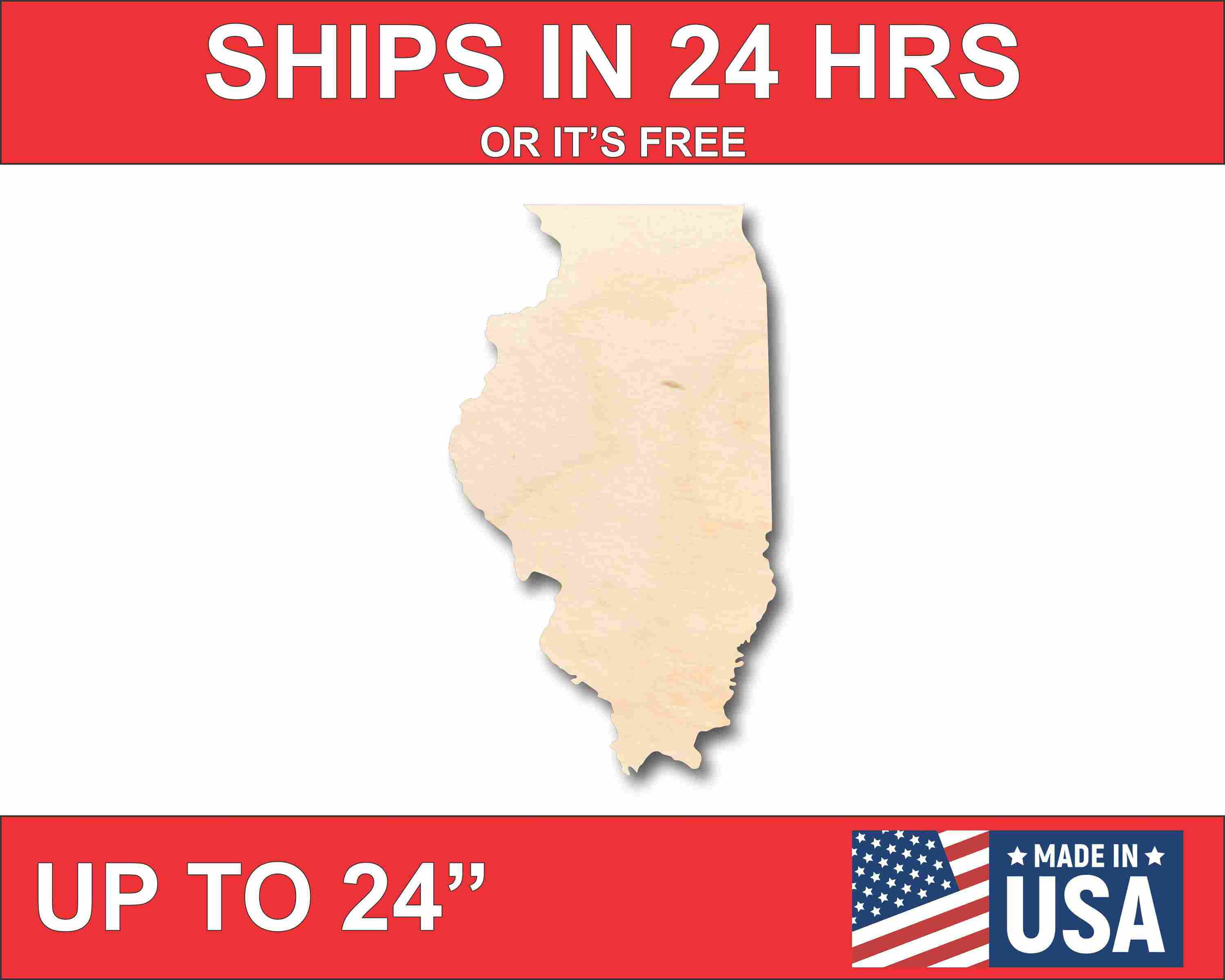 Unfinished Wood Illinois Shape - State - Craft - up to 46" DIY 46" / 3/ ...