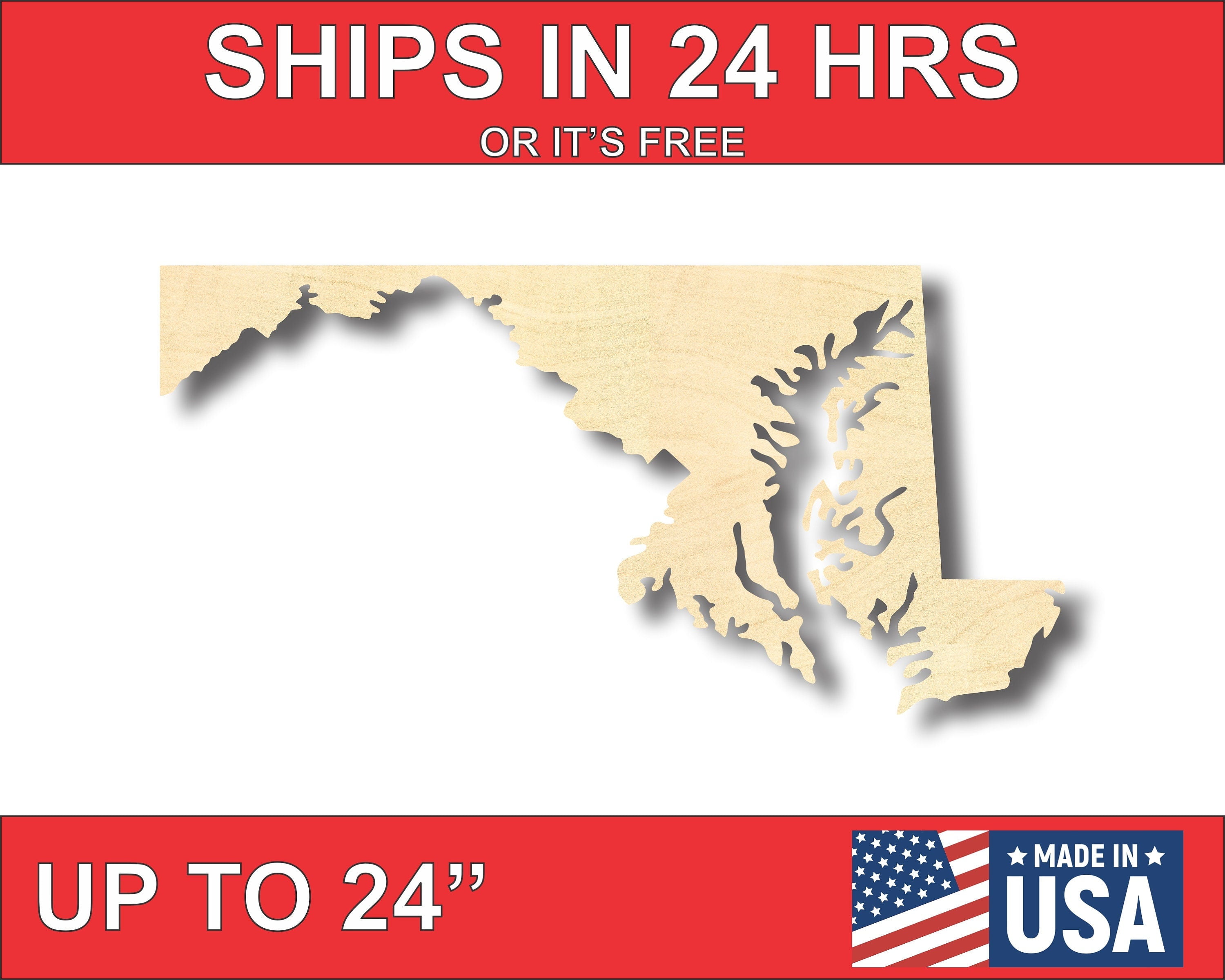 Unfinished Wood Maryland Shape - State - Craft - up to 46" DIY 24" / 3/ ...