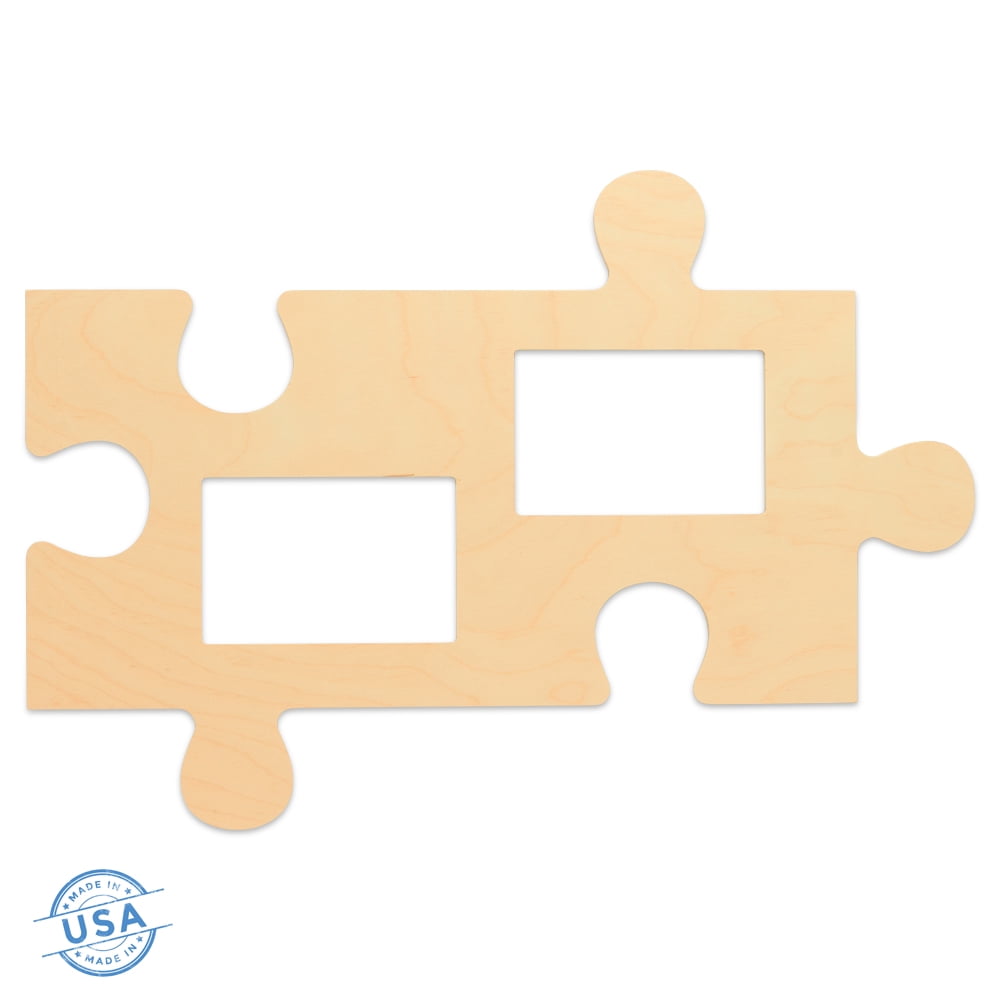 Unfinished Wood Puzzle Piece Picture Frame, 12 x 21 Inches with Two 4x6 ...