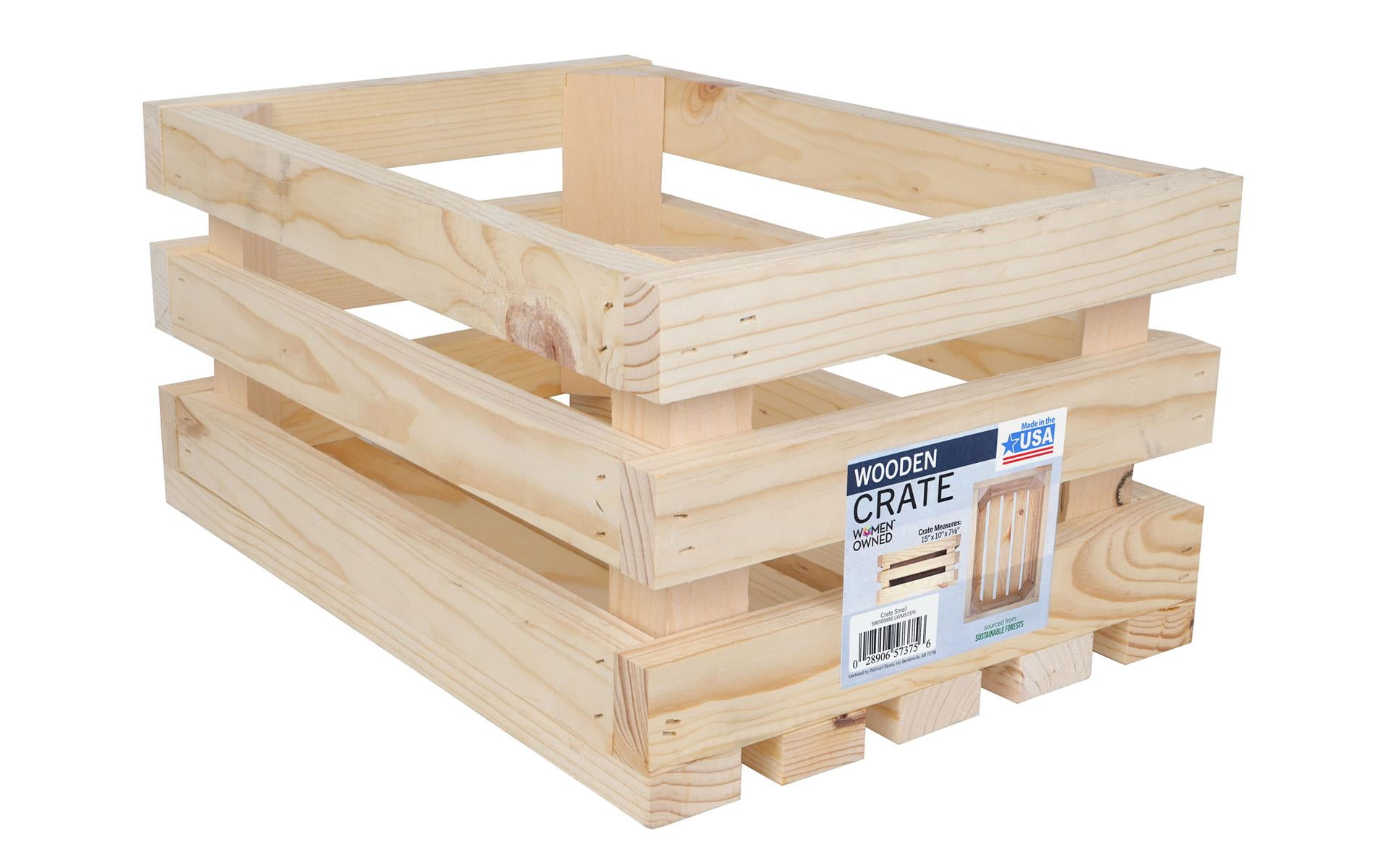 Unfinished Wood Slatted Crate, Brown, 7.15" High x 10" Wide x 15" Deep ...