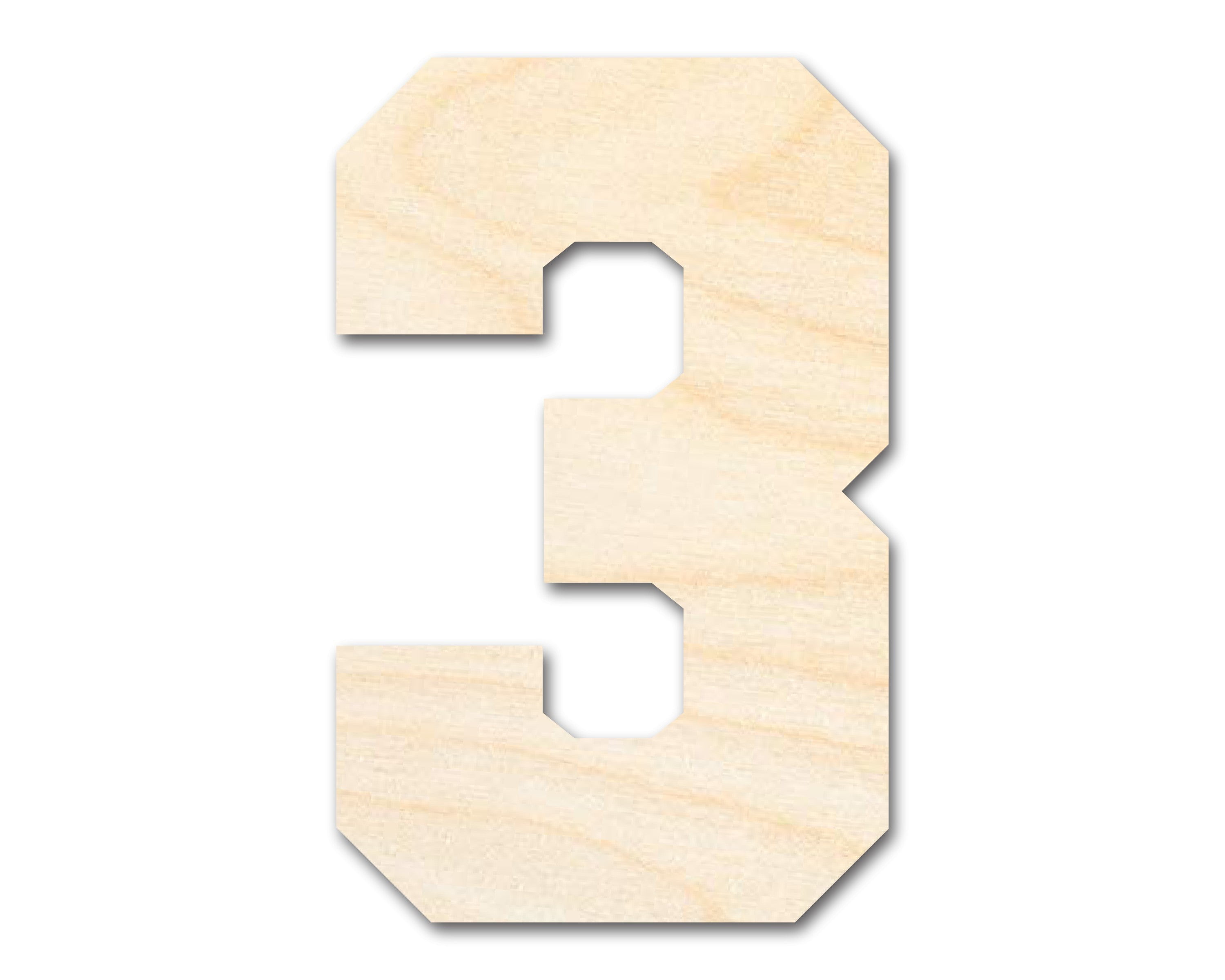 Unfinished Wood Varisty Number Three Shape | DIY Craft Cutout 3" / 1/4 ...