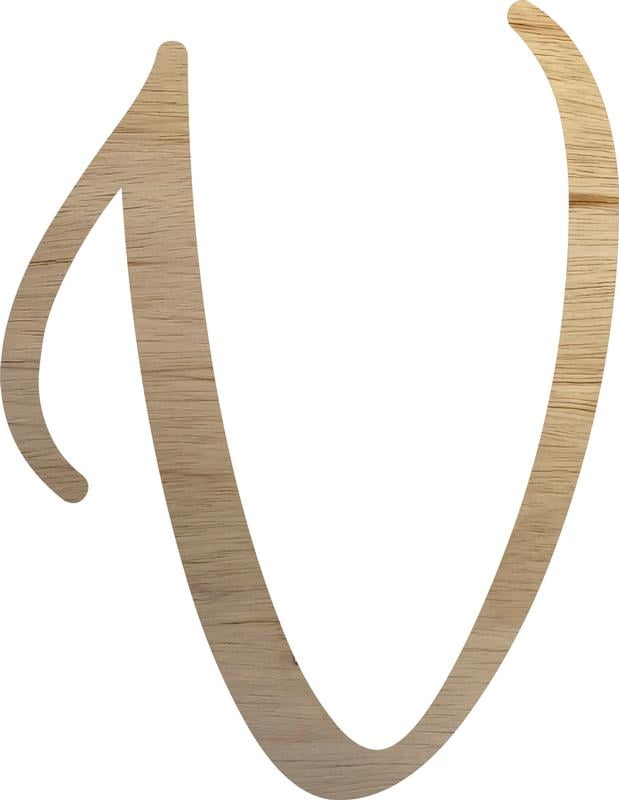 Unfinished Wooden Cursive Letter V, Real Wood Material 8'' Tall ...