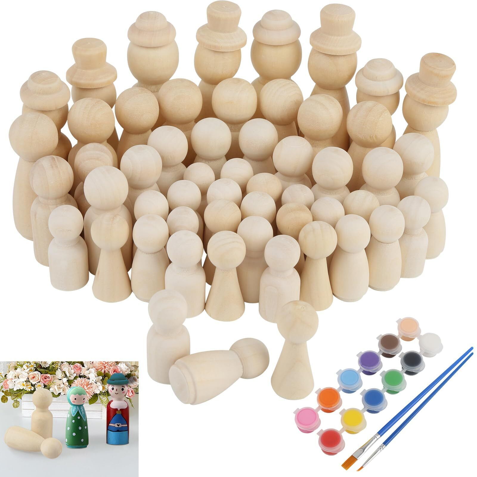 Unfinished Wooden Peg Dolls People Wood Figures For Kids Diy Art Craft ...