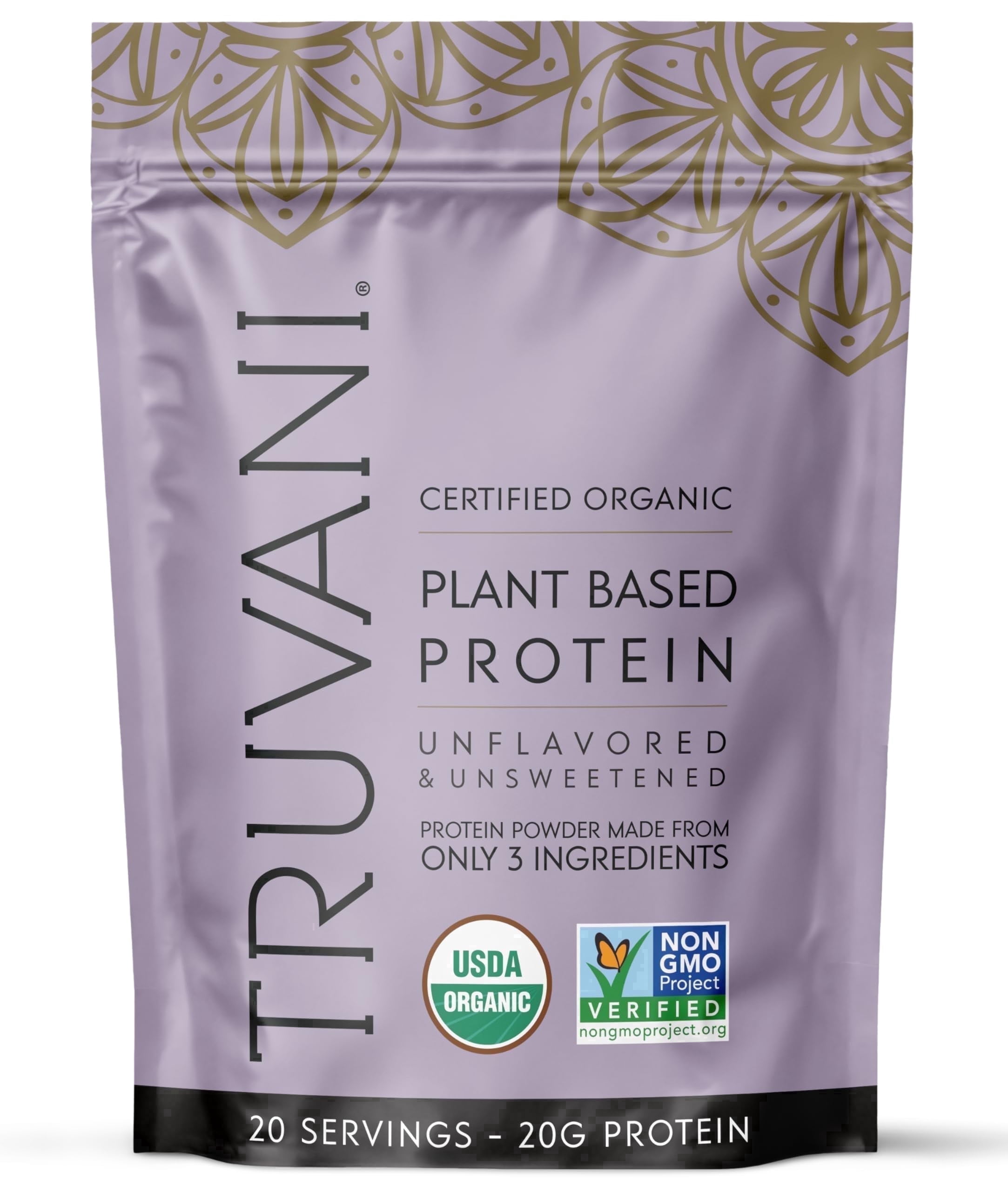 Truvani Organic Vegan Plant Protein Powder No Artificial Ingredients 20 ...