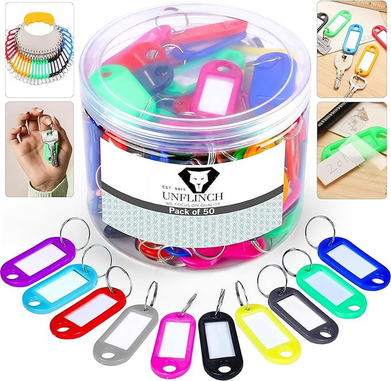 Unflinch 50 Pack Key Tags Assorted Labels with Metal Ring for Organized ...