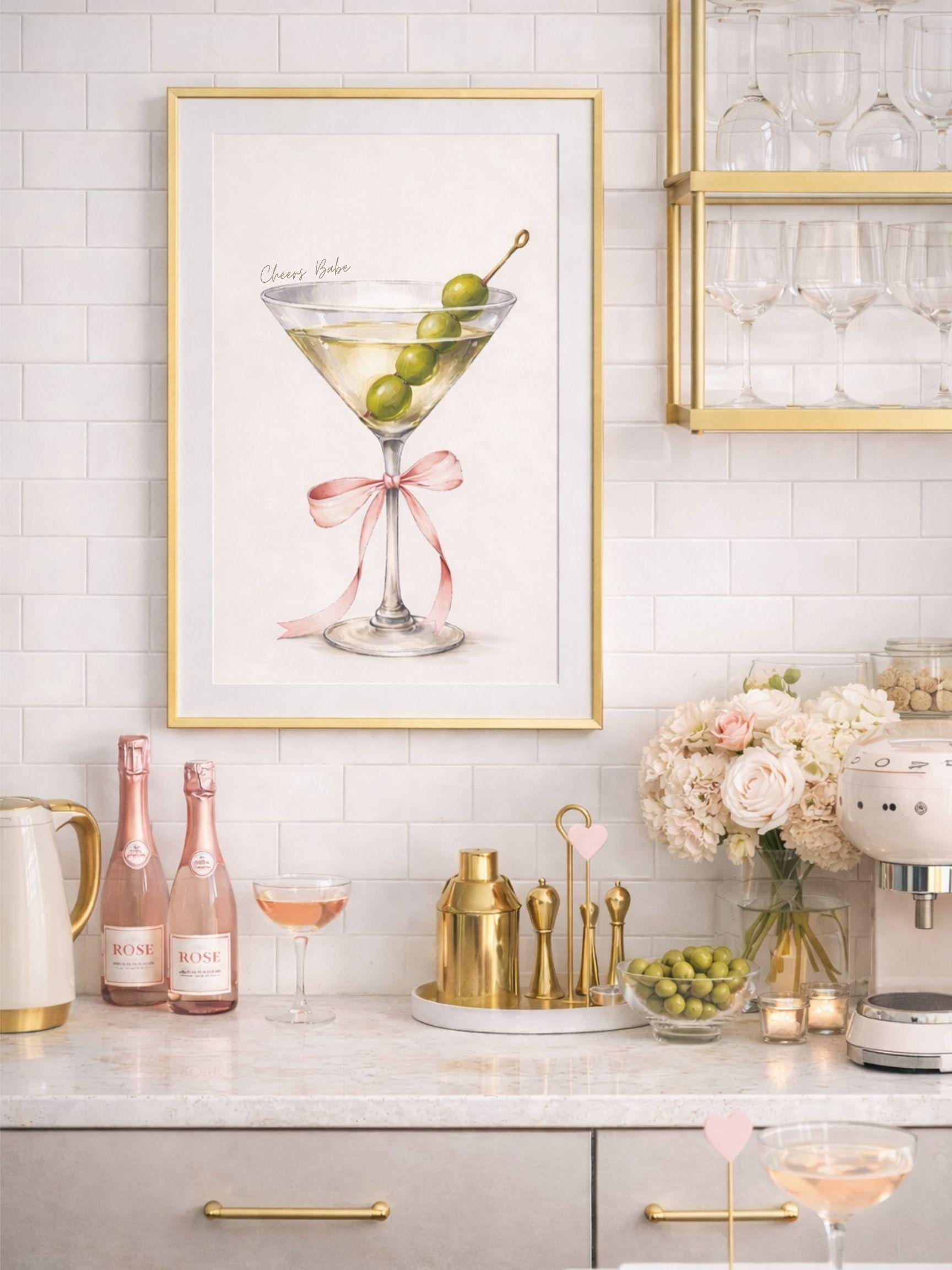 Unframe Martini Poster Printable Wall Art, Cheers Babe – Modern Bar ...