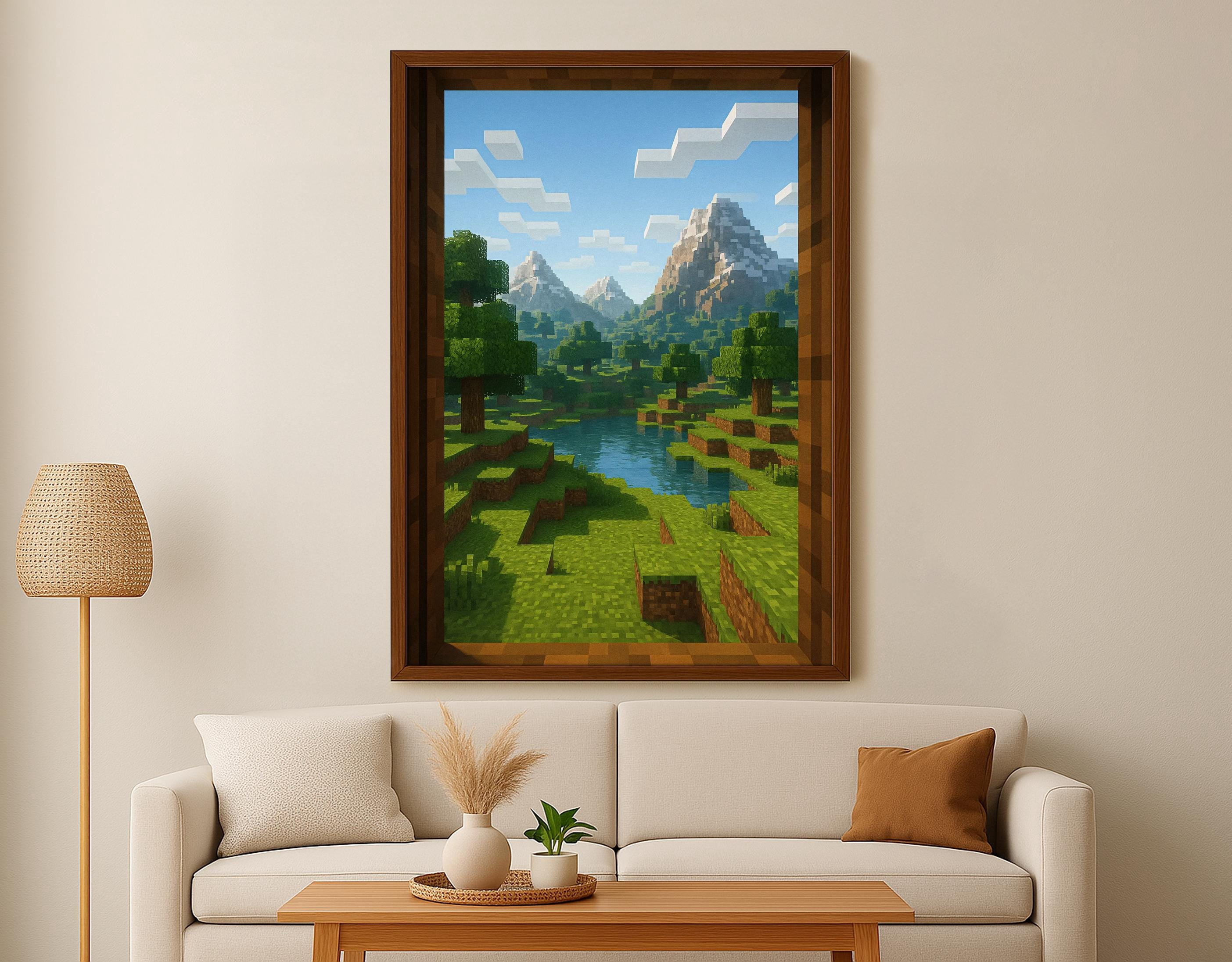 (Unframed) Block Video Game Art: Pixelated Landscape Poster - Walmart.com