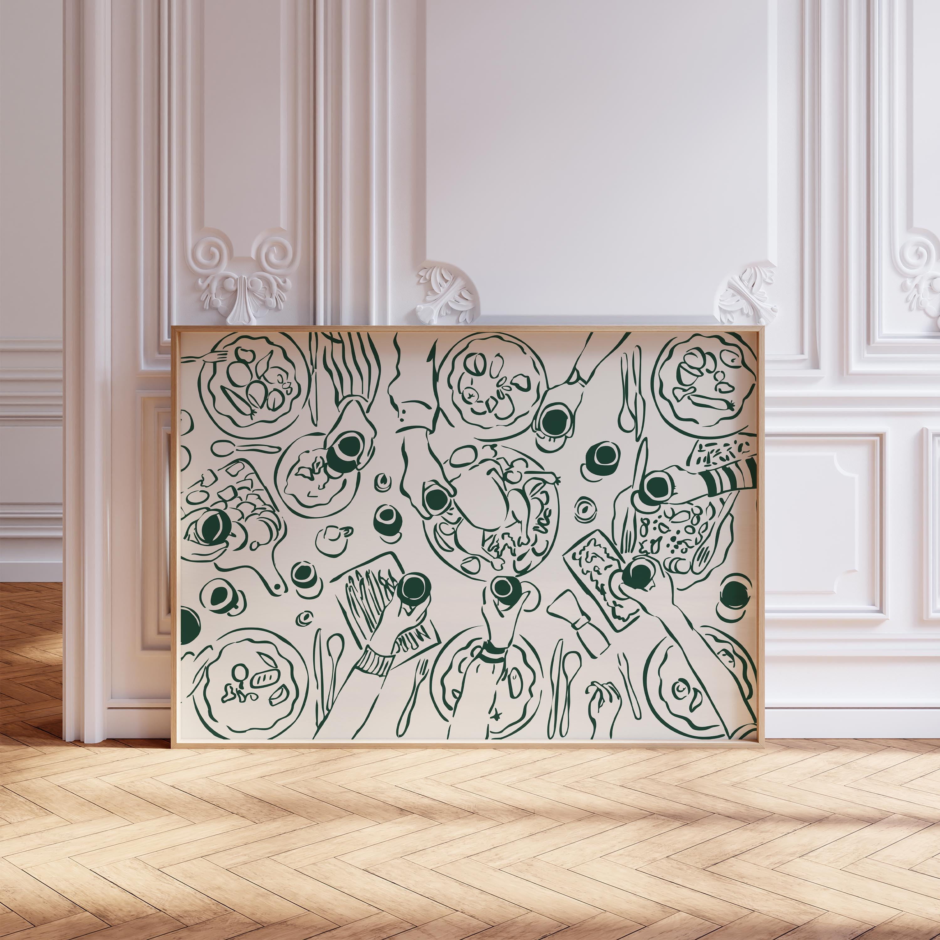 (Unframed) Dinner Table party Print, Horizontal Green beige dinner ...