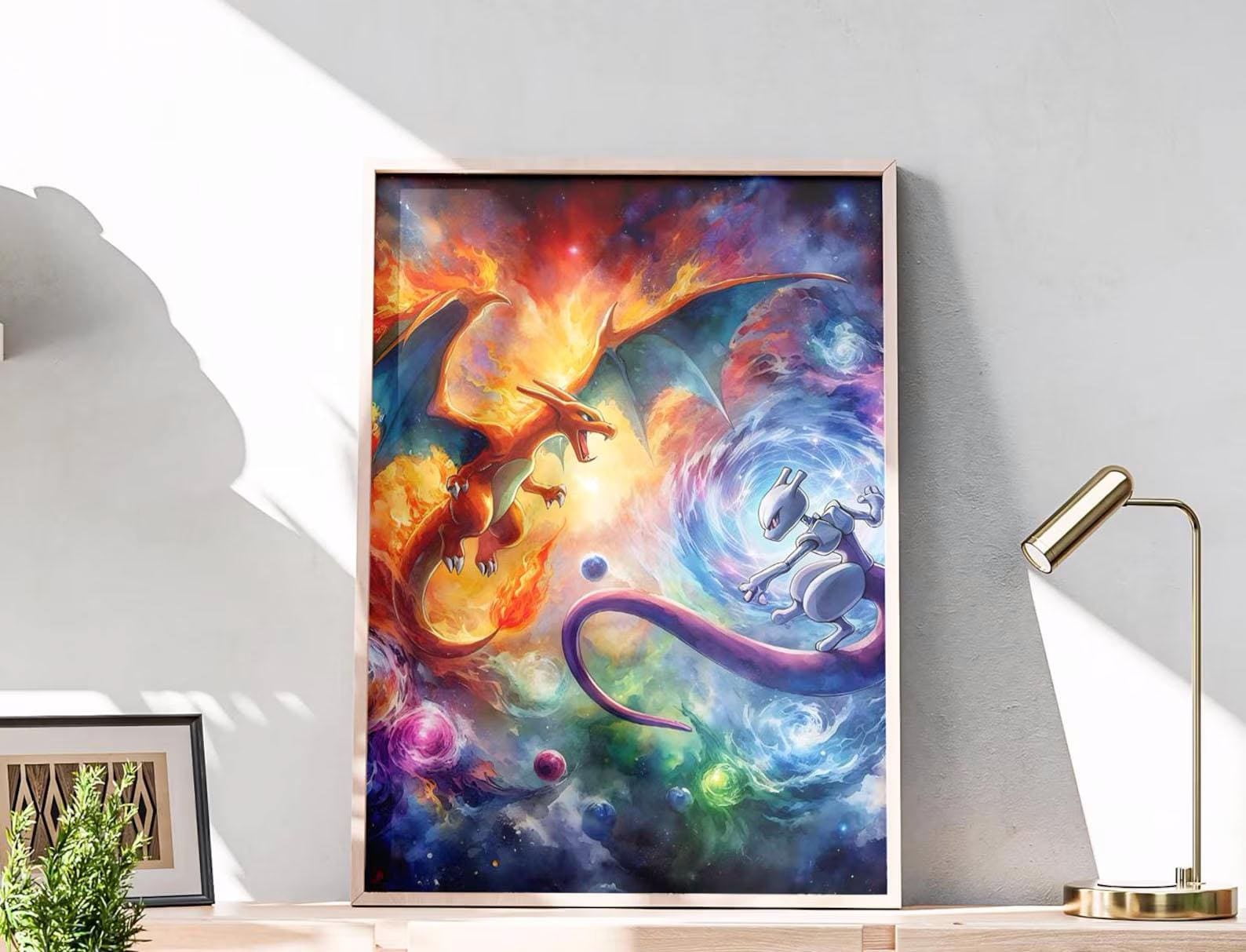 (Unframed) Elemental Dragon vs Psychic Creature Wall Art – Fantasy ...