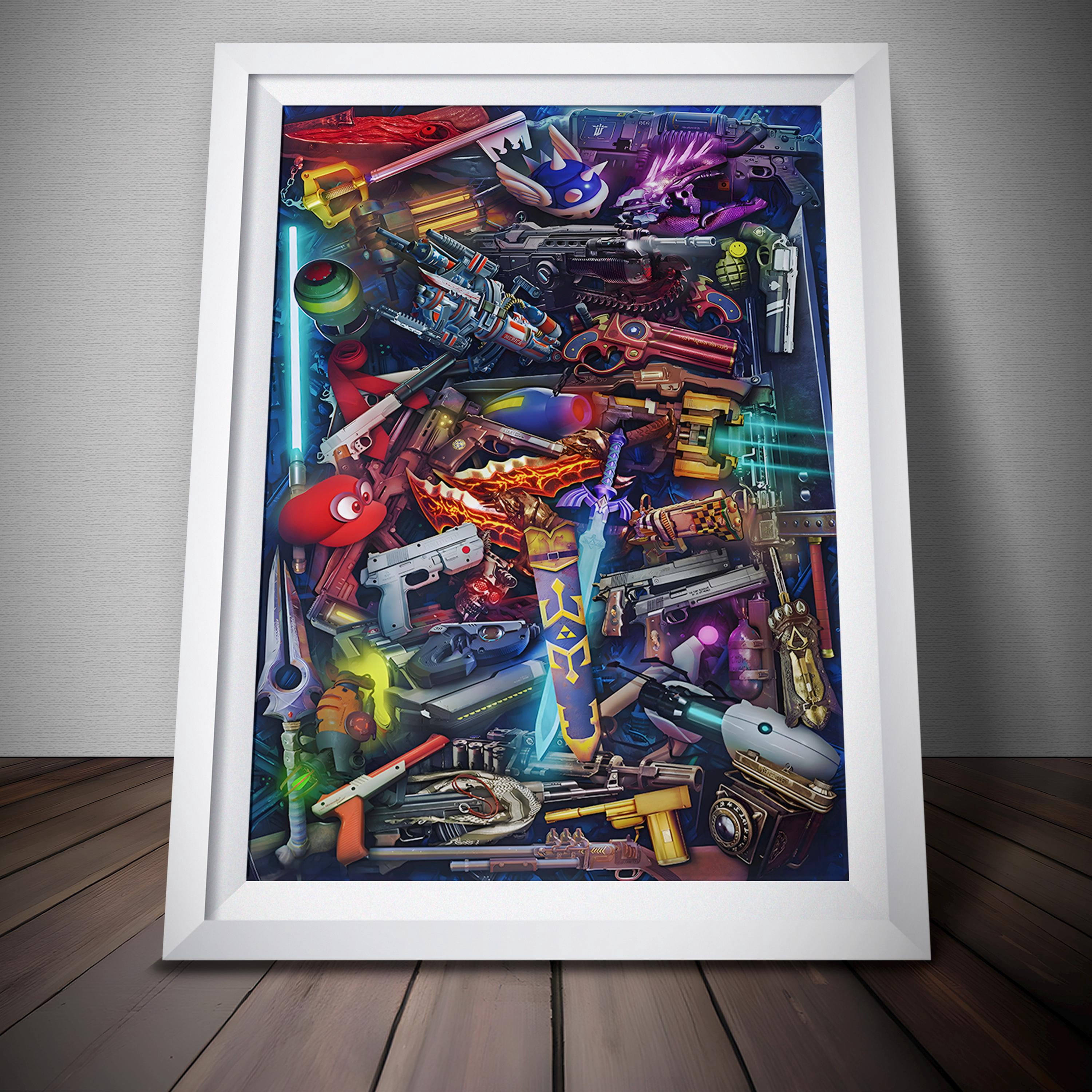 (Unframed) Epic Video Game Weapons Collage Poster | Arcade Poster ...
