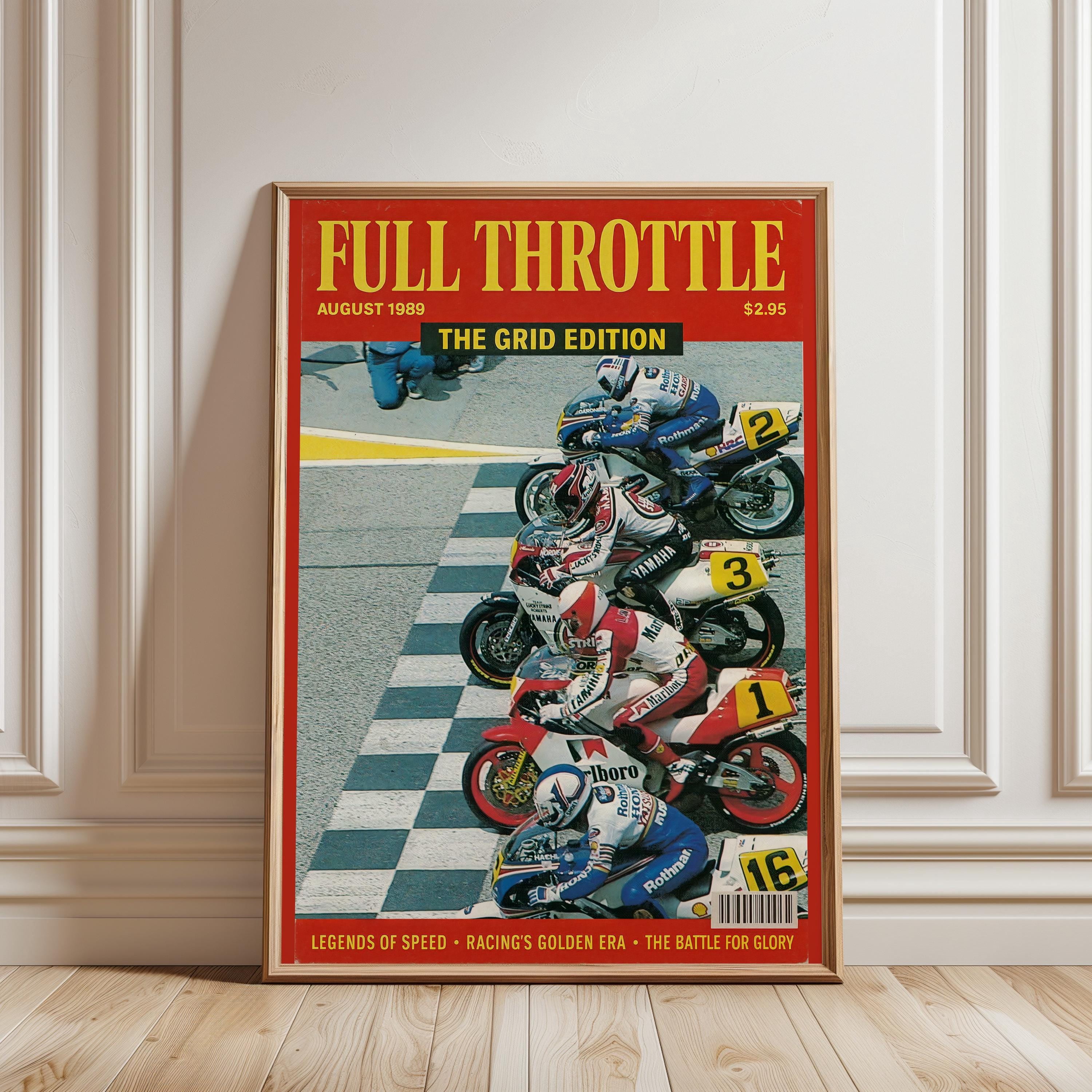 (Unframed) Full Throttle Motorcycle Wall Art, Retro Racing Poster ...
