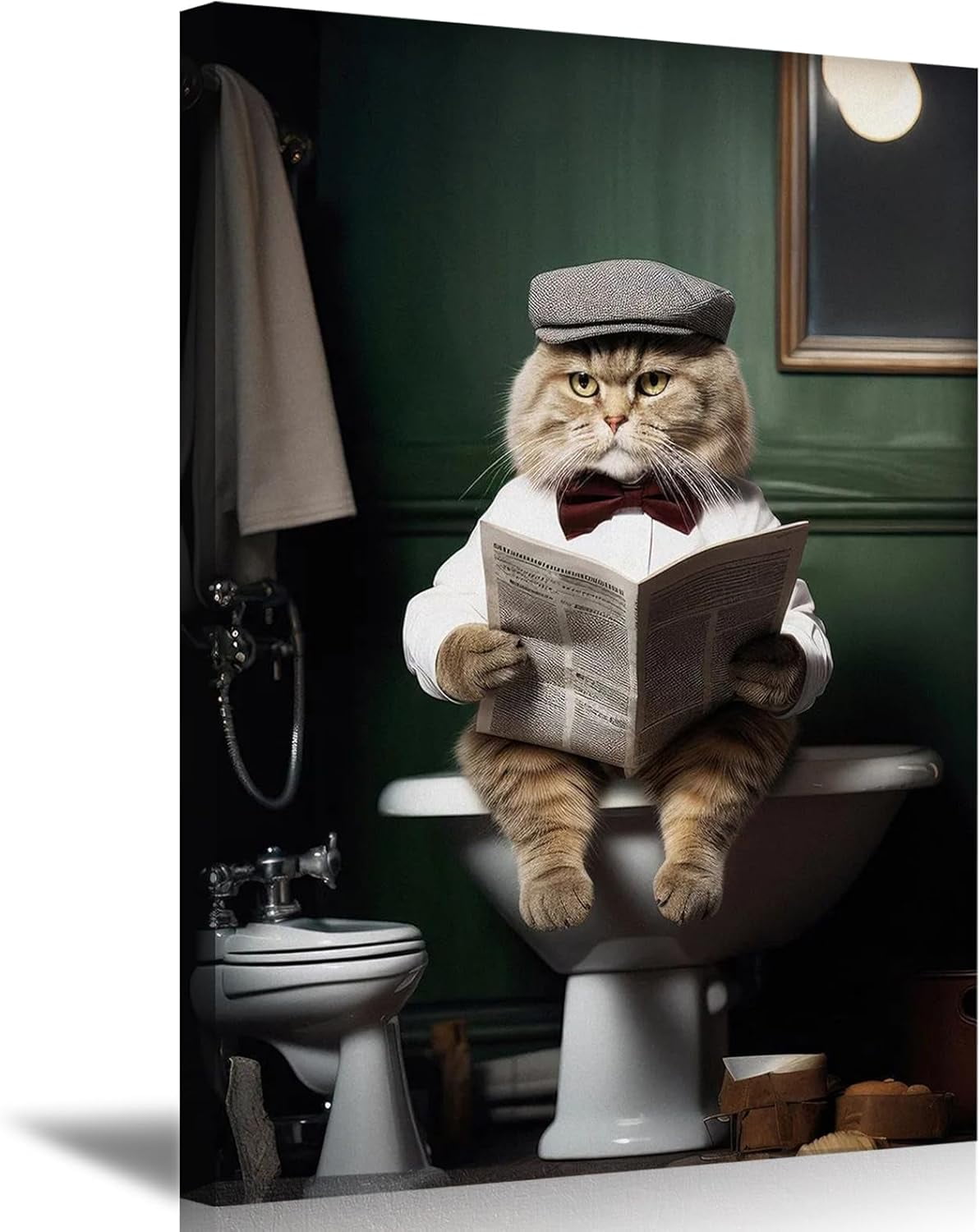 Unframed Funny Bathroom Wall Art Cat Sitting On the Toilet Reading ...