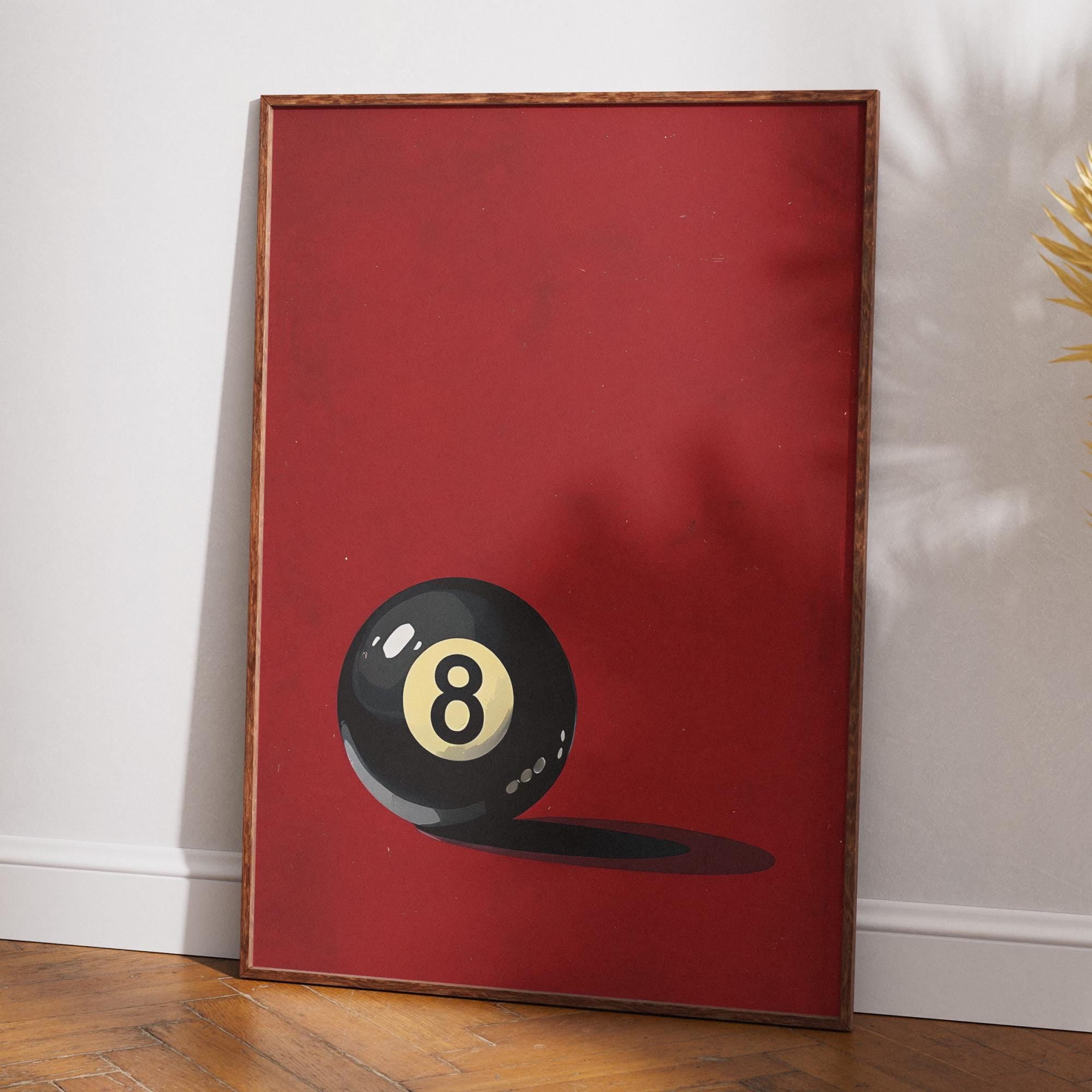 (Unframed) Lucky 8 Ball Wall Art, Vintage Pool Ball Print, Red Pool ...