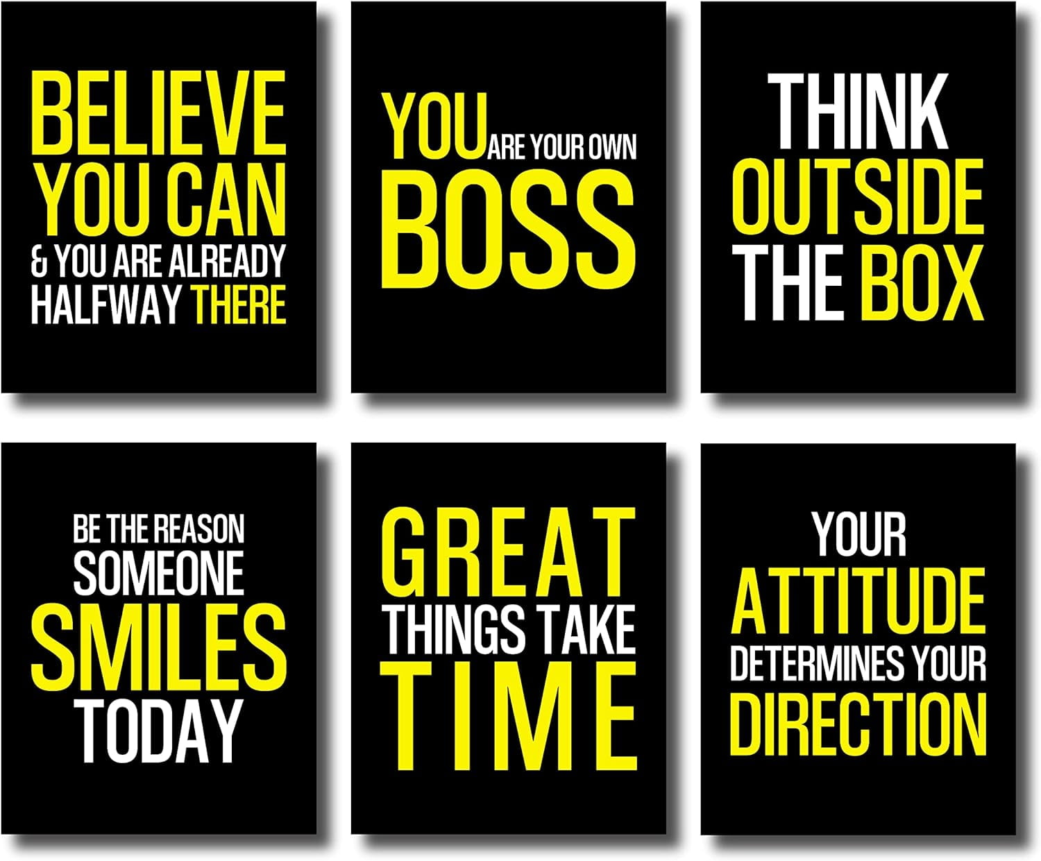 Unframed Motivational Quotes Wall Art - Set of 6 Inspirational Office ...