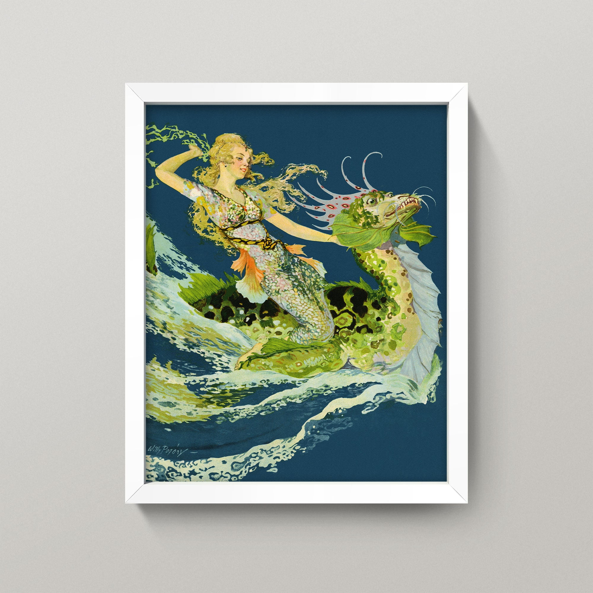 Unframed Sea Monster Ride Print • Vintage Mythical Creature Wall Art ...