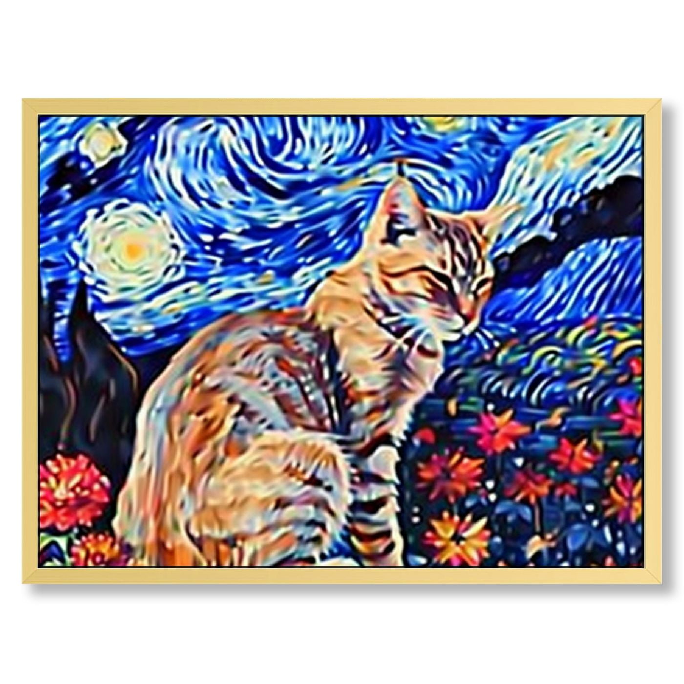 Unframed Starry Night Styled Orange Tabby Cat Animals Lover Family ...