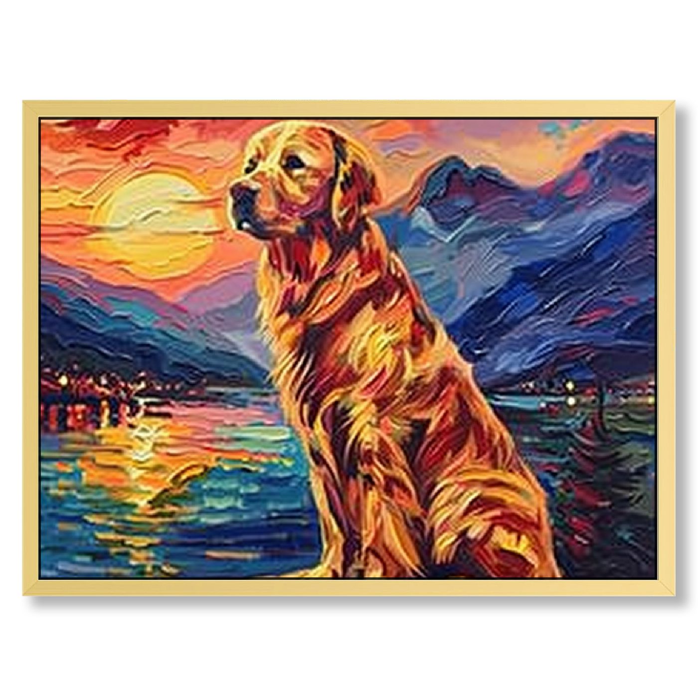 Unframed Starry Night Van Gogh Inspired Golden Retriever Dog Hiking ...