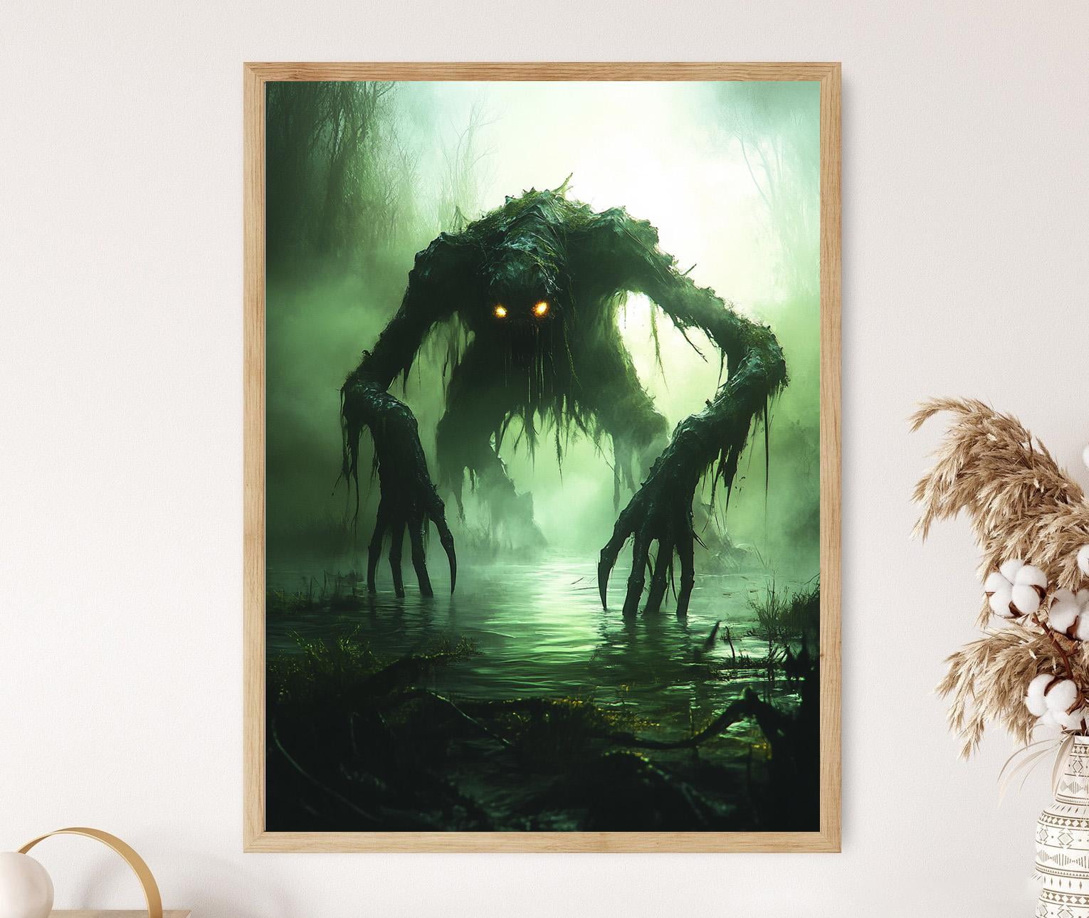 Unframed Swamp Creature Print: Shadowed Marsh Monster Encounter ...