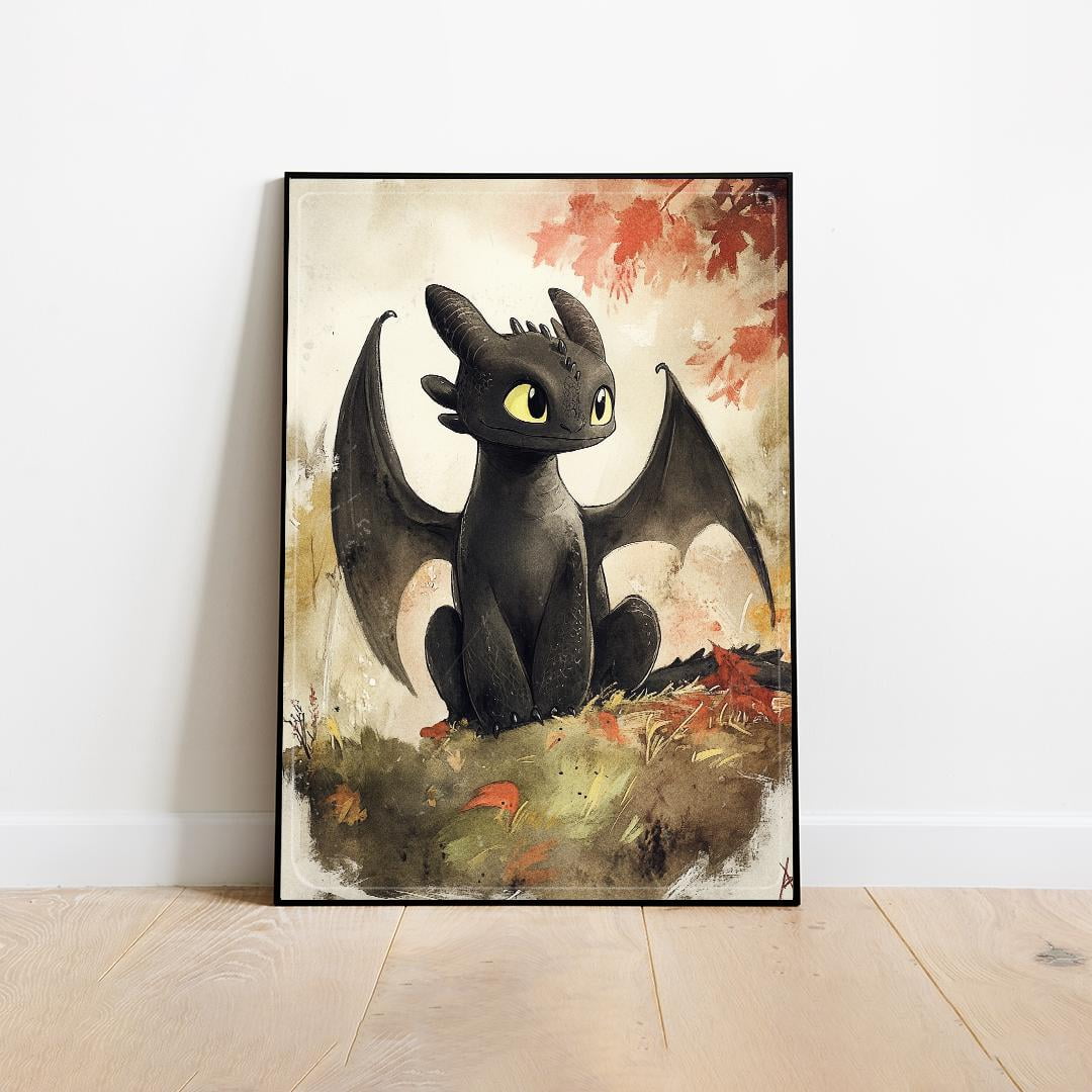 (Unframed) Toothless Dragon Art : Japanese-Style How to Train Your ...