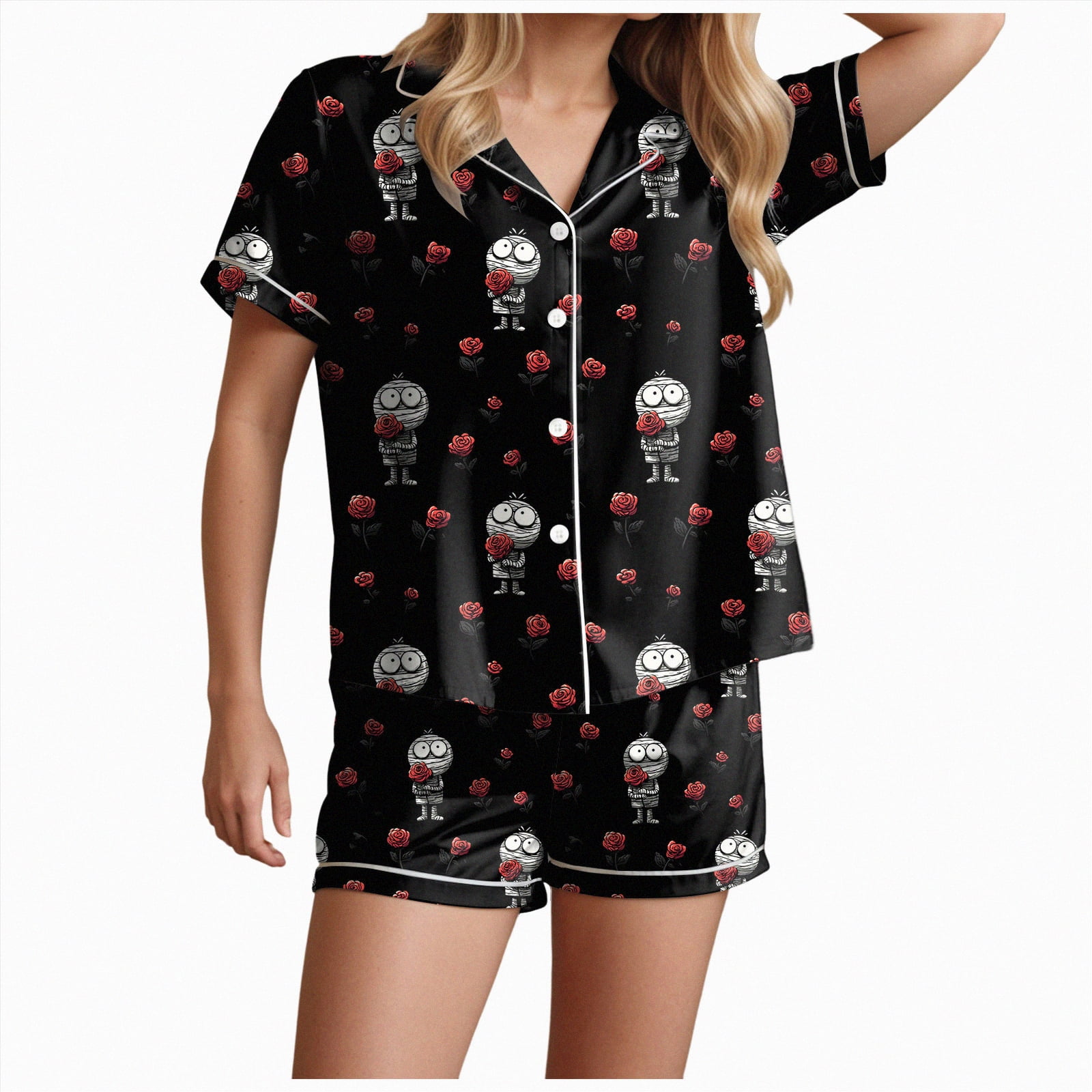 UngA Cute Halloween Pajamas Halloween Satin Pajamas Set for Women Cute ...