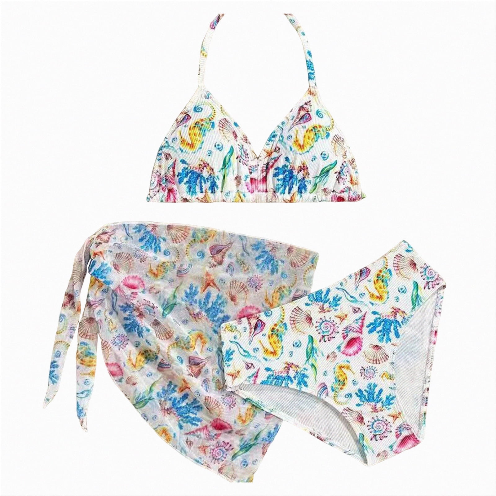 UngA Girl's 3 Piece Swimsuit Floral Bikini Set High Waisted Bathing ...