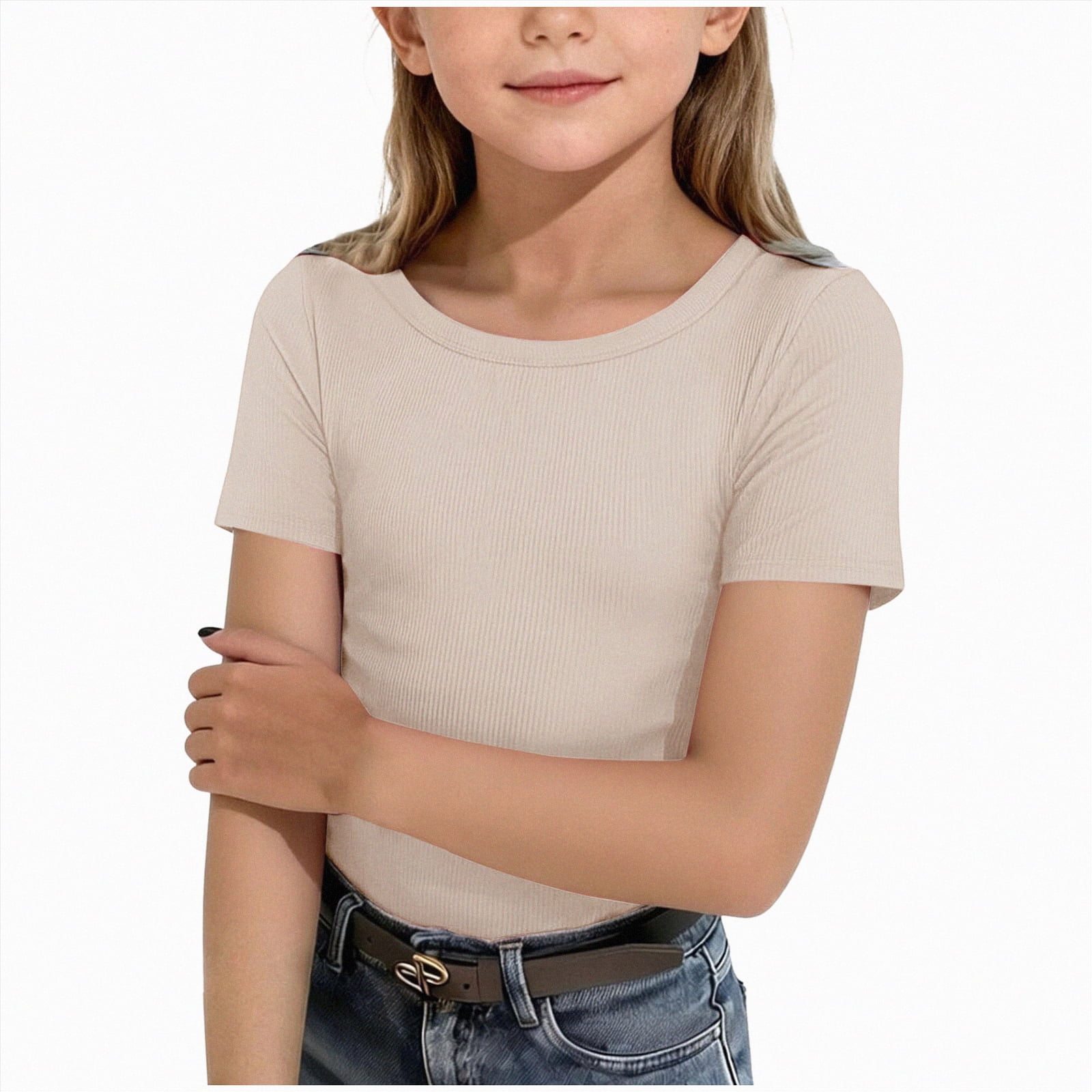 UngA Girls T Shirts Short Sleeve Shirts Teen Kids Crew Neck Fitted ...