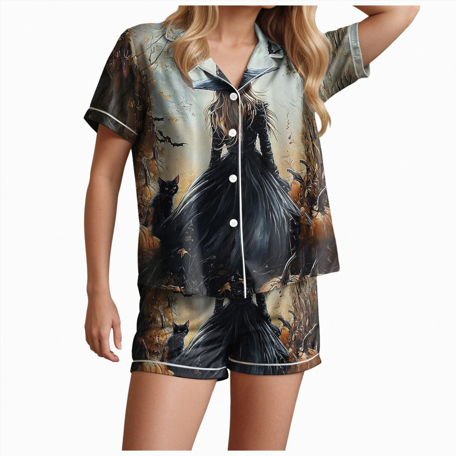 UngA Halloween Pjs Women Set Womens Halloween Pajamas Set Silk Ghost ...