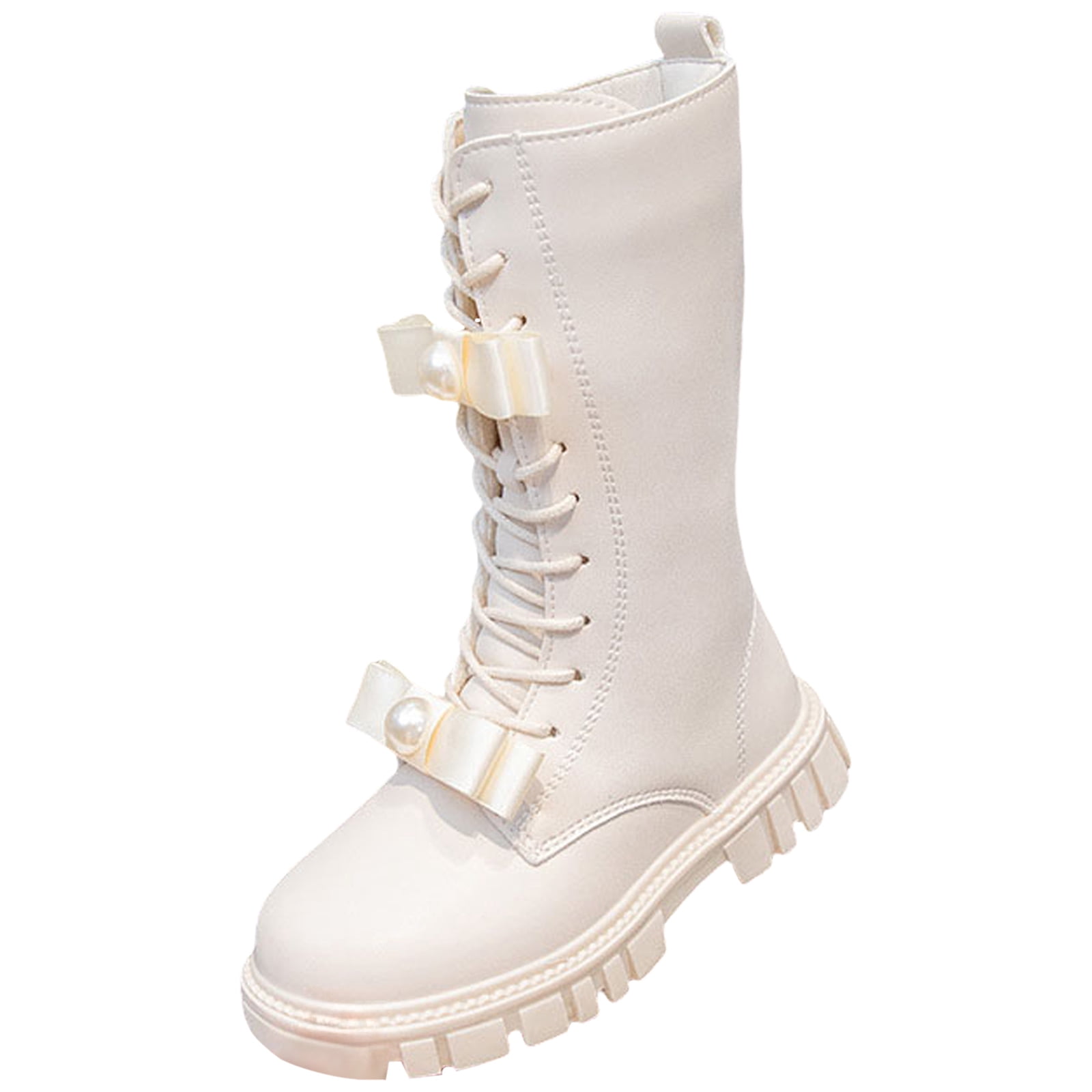 UngA Kids Combat Boots Girls Long Boots with Pearl Bow Detail, Warm ...