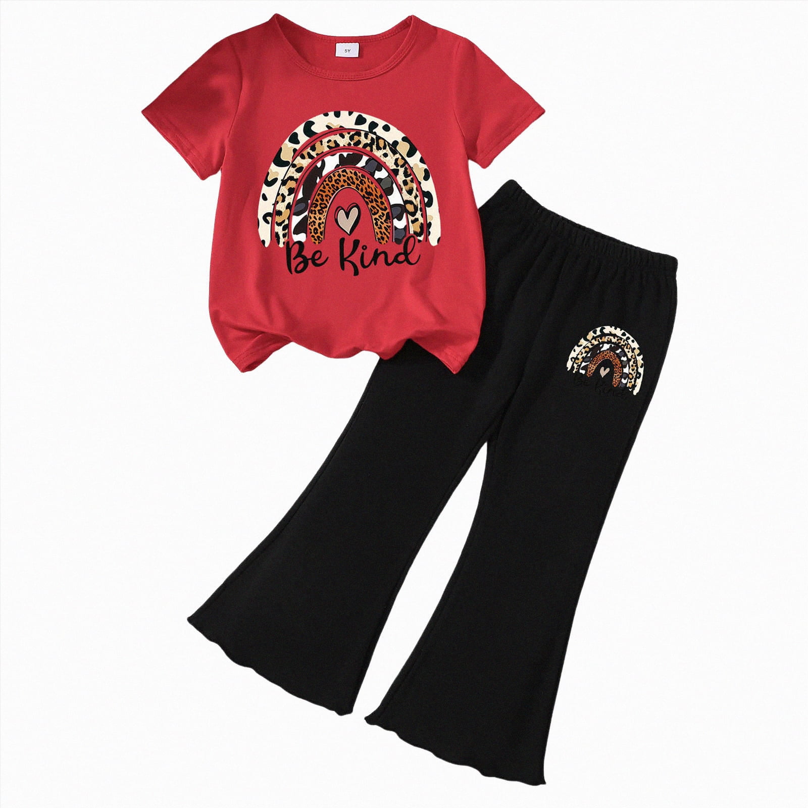 UngA Kids Toddler Girl Clothes Letter Print Graphic Top + Leopard Print ...