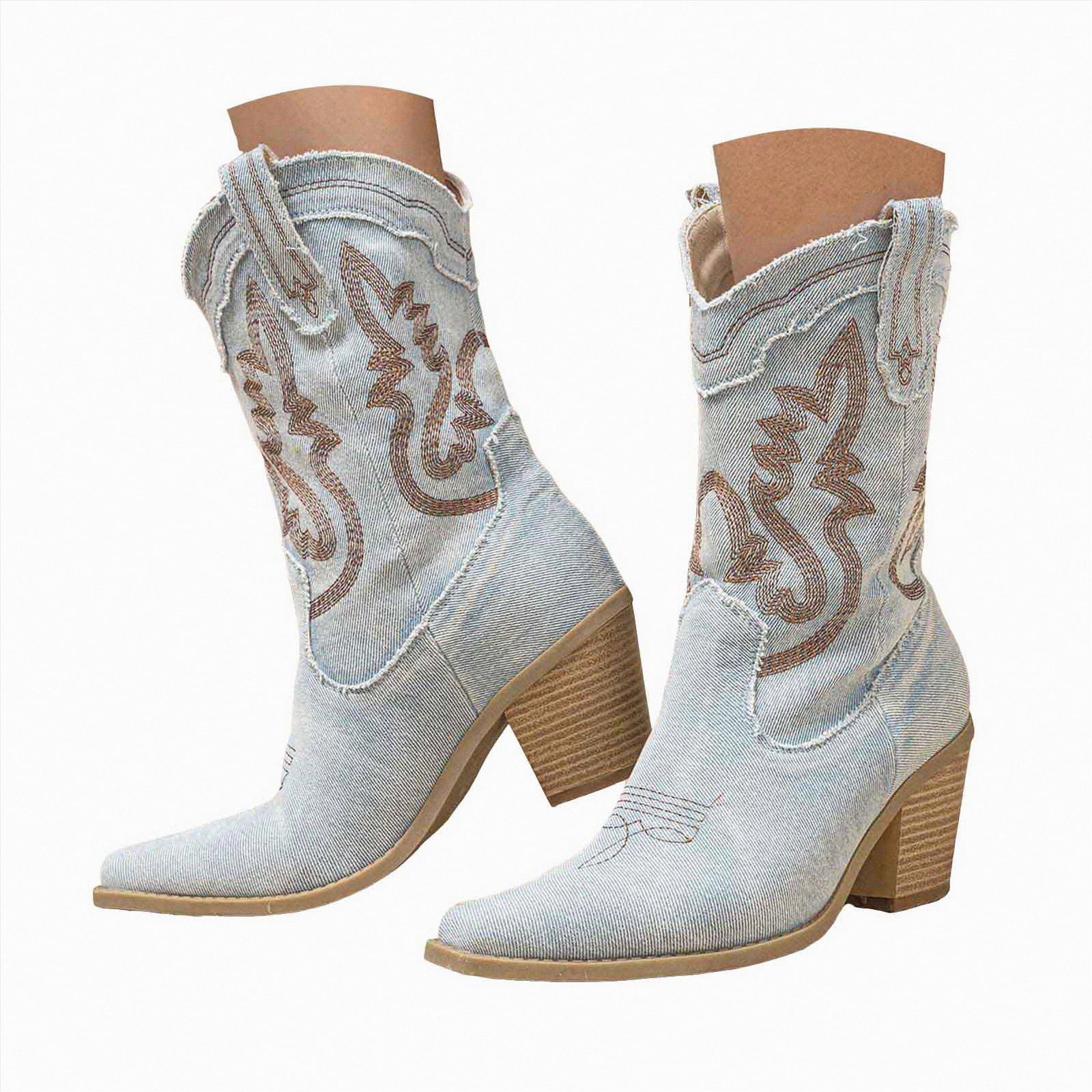 UngA Mid Calf Boots for Women Women's Western Embroidered Ankle Boots ...