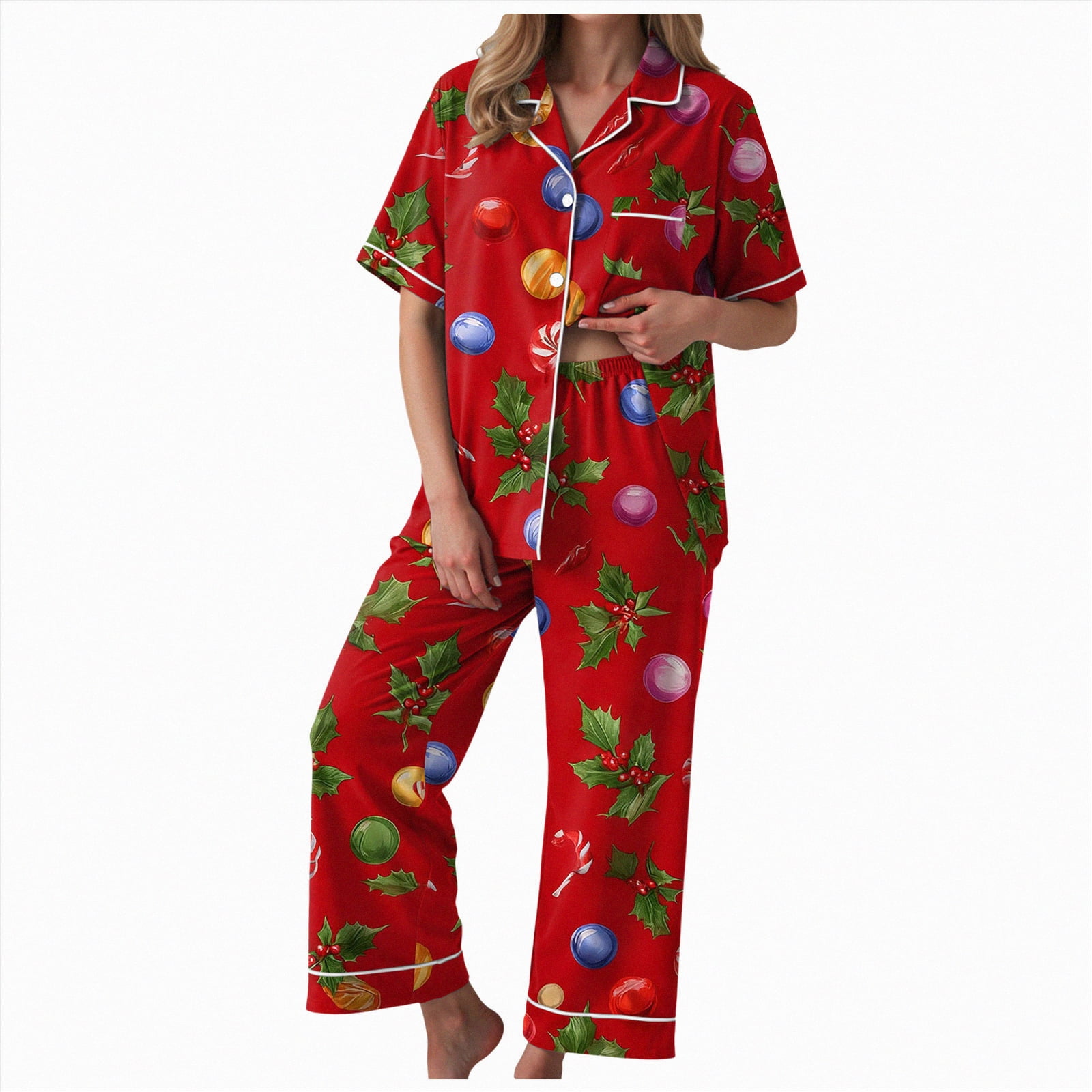 UngA Silk Pajamas for Women Christmas 2 Piece Satin Pjs Soft Button ...