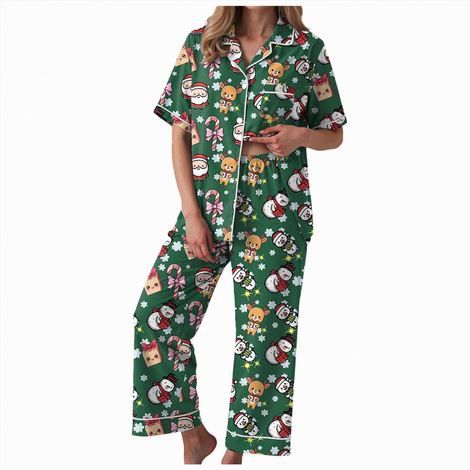 UngA Silk Pajamas for Women Christmas Satin Button Down Christmas Tree ...