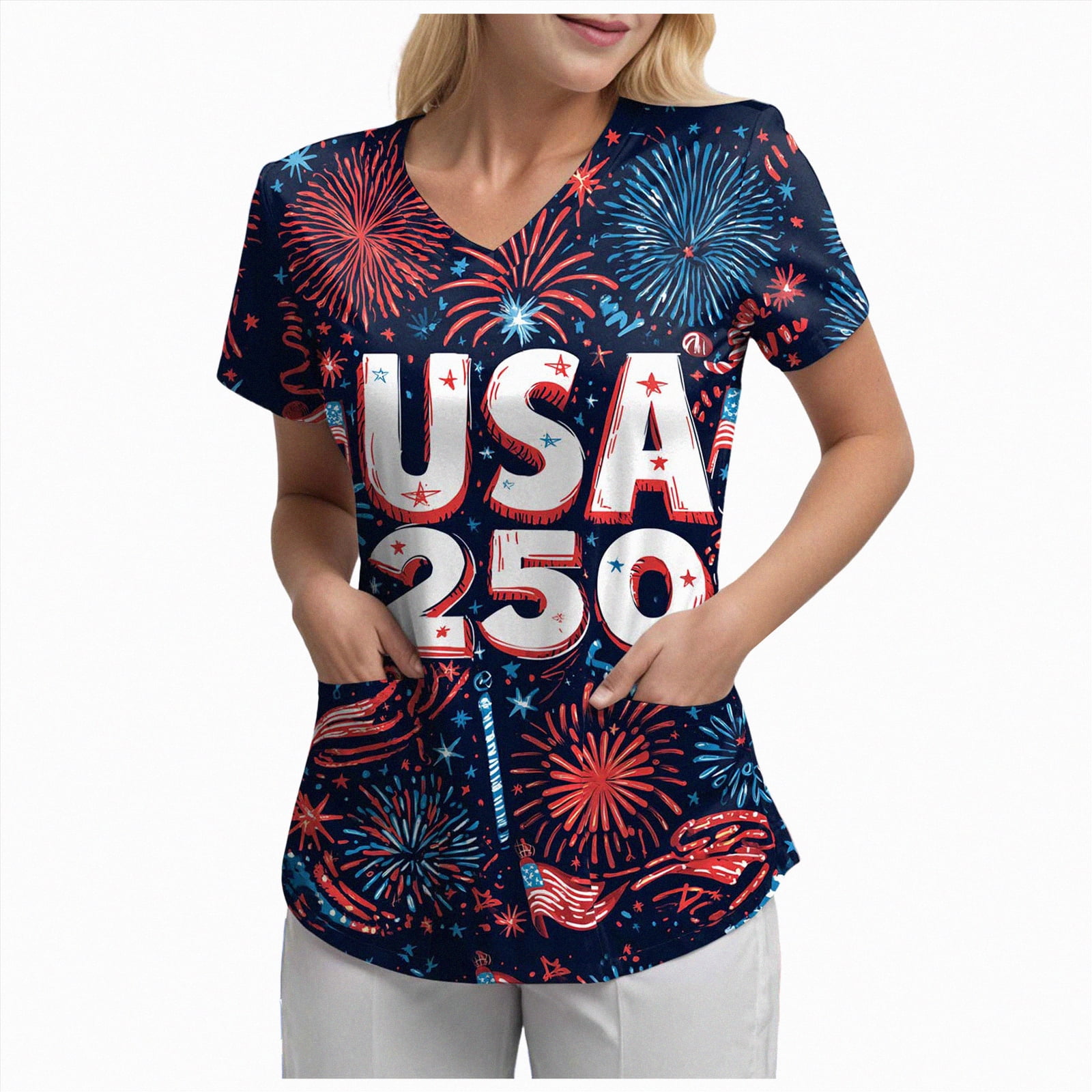 UngA Women's 250Th America Anniversary Casual Printed Crew Neck T-Shirt ...