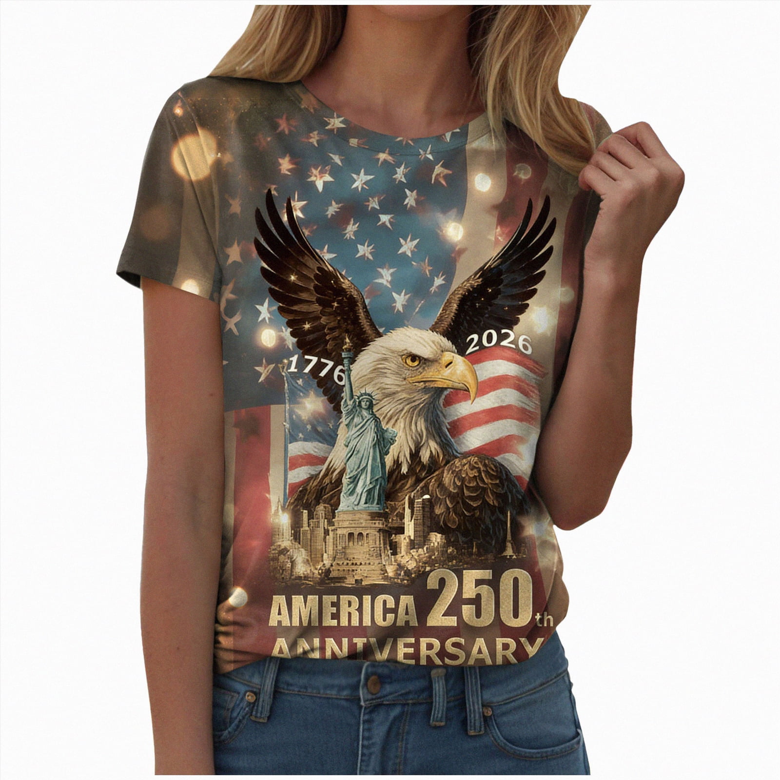 UngA Women's 250Th America Anniversary Casual Printed T-Shirt Faith 250 ...