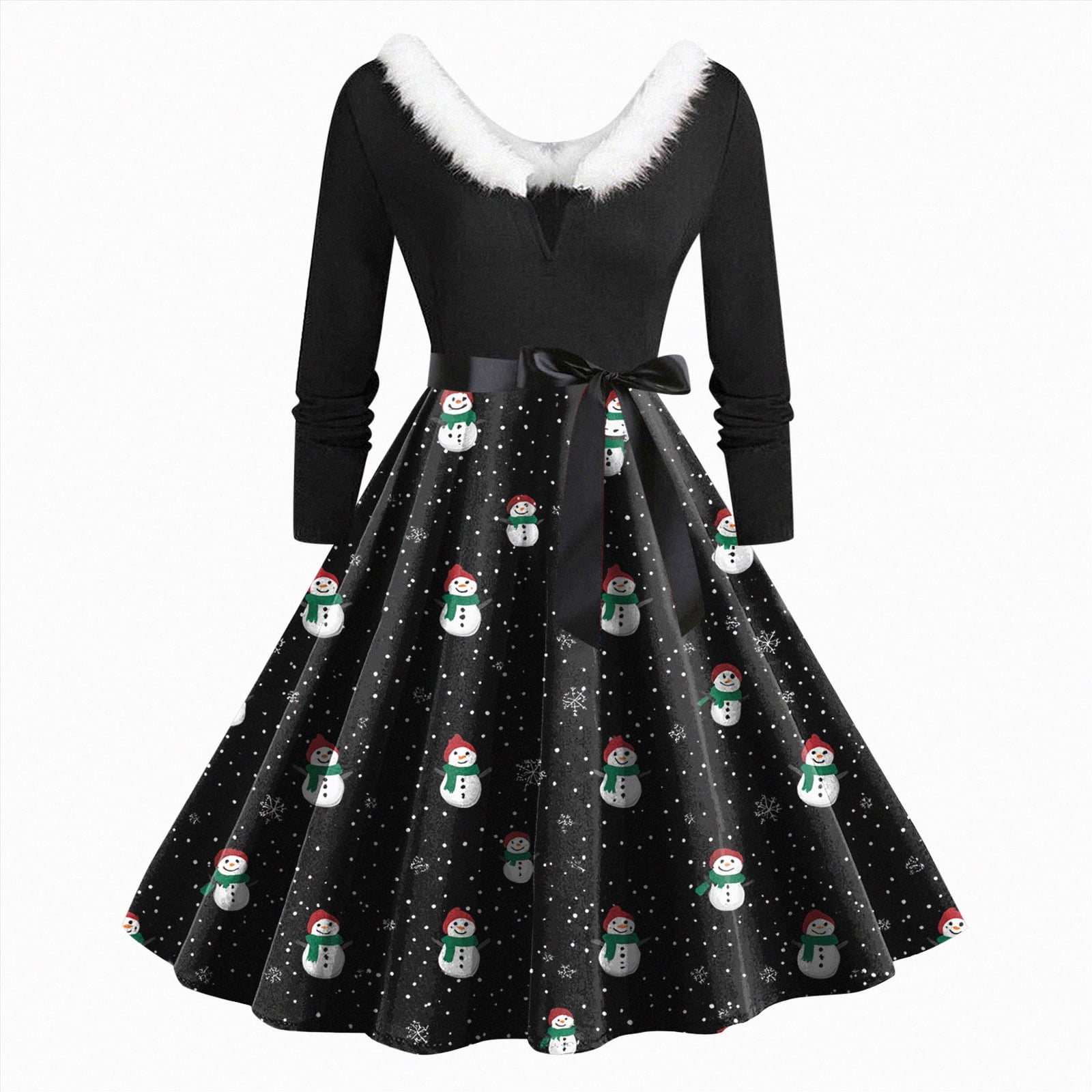 UngA Womens Christmas Dress 1950s Retro Vintage Furry V-Neck Swing ...
