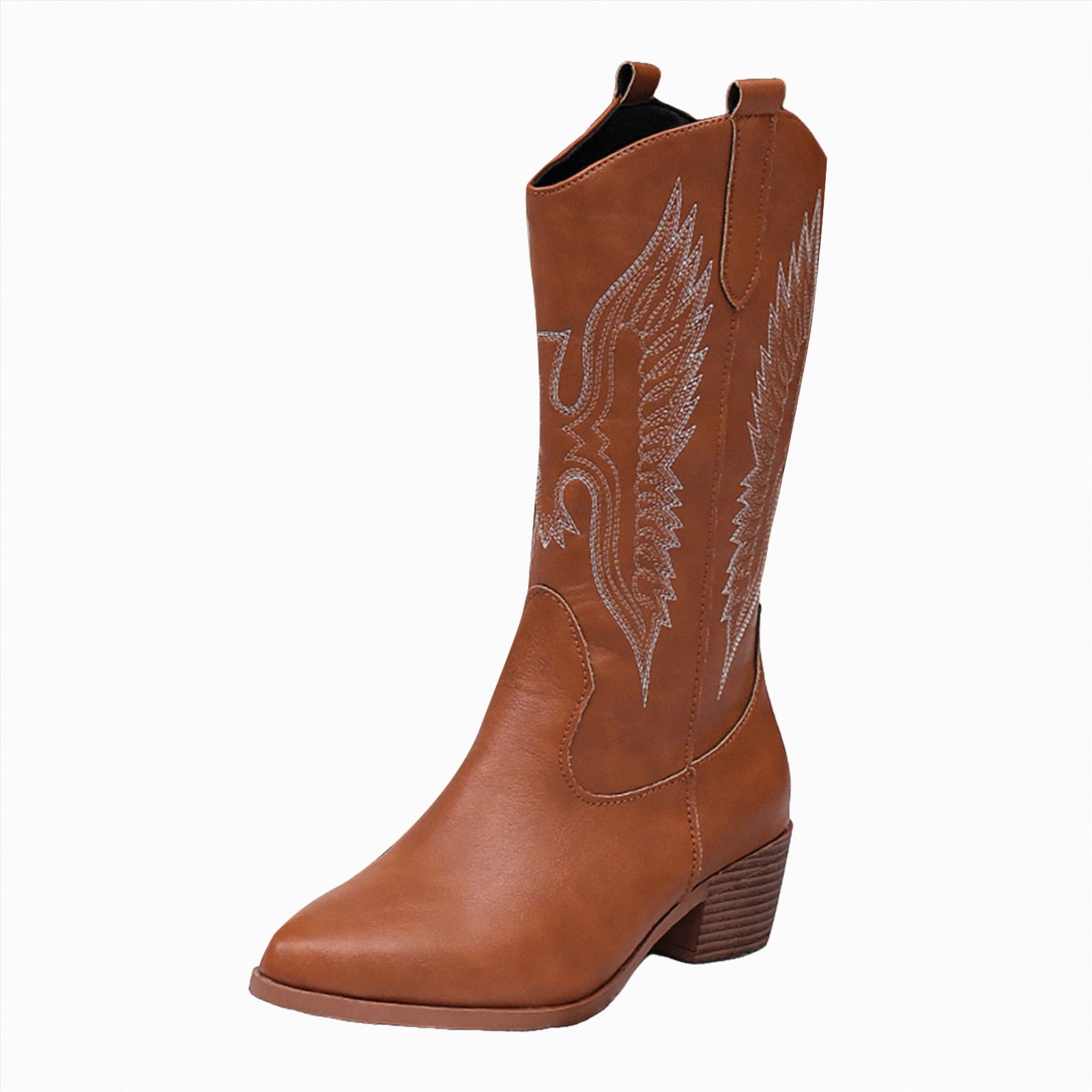 UngA Womens Cowgirl Boots Square Toe Cowboy Boots Embroidered Mid Calf ...