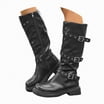 Women's Shark Boots – Fold-Over Knee-High Faux Leather Boots with Side ...