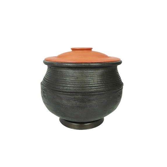 Unglazed Clay Handi With Lid - Black, 3 Liters, Handmade | Earthen Pot ...