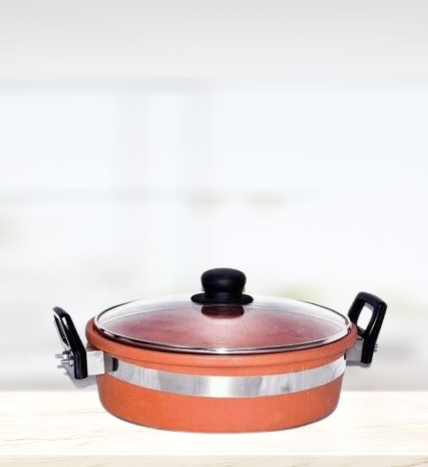 Unglazed Earthenware Clay Kadhai With Lid - Reddish Brown, 2 Liters ...