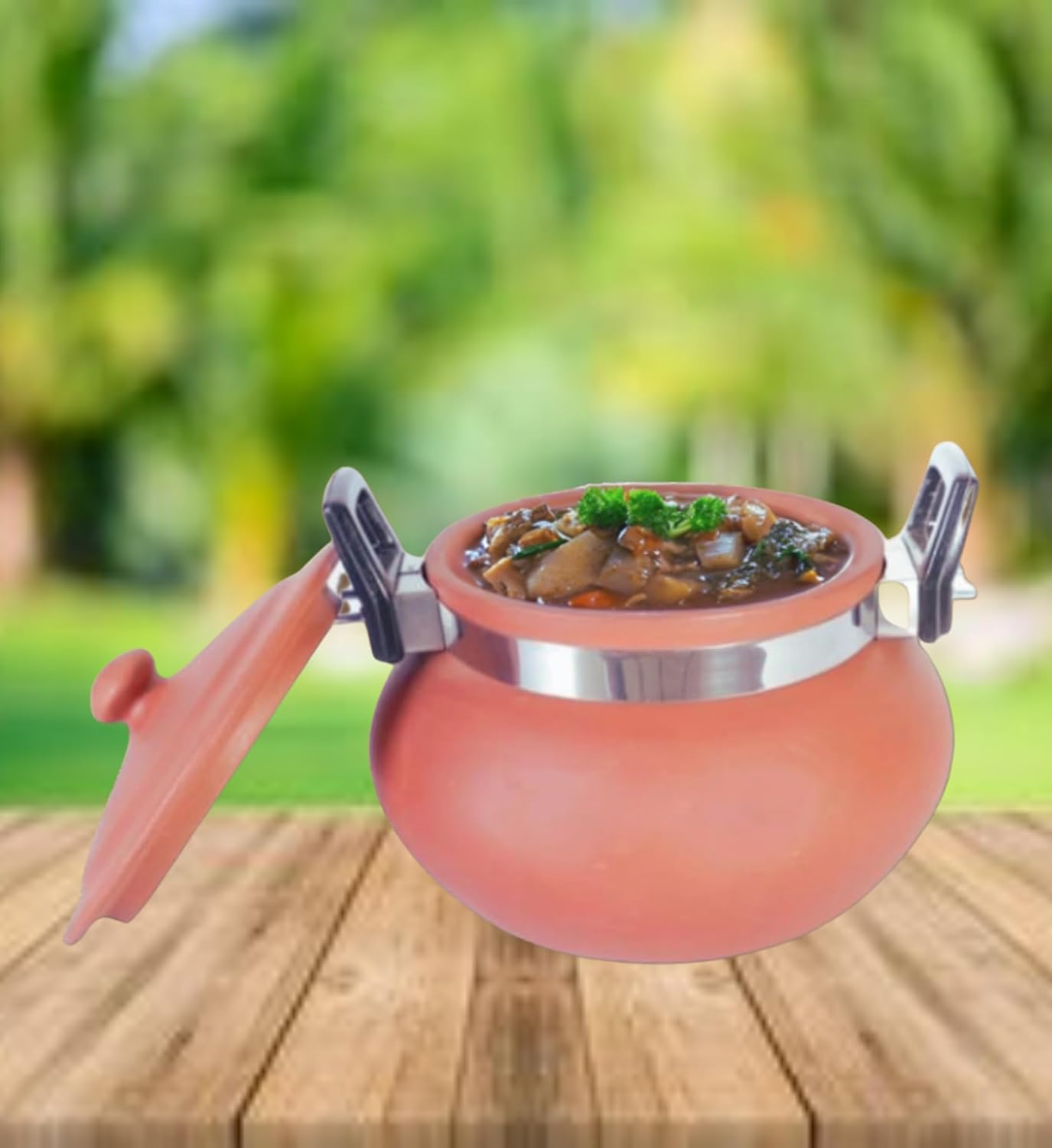 Unglazed Earthenware Clay Pot With Lid & Handle - Brown, 1.5 Liters ...