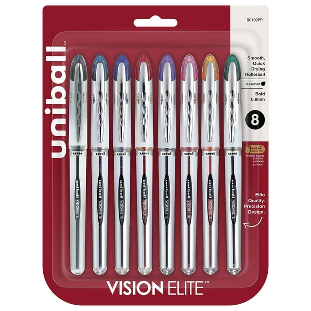 Uni-Ball Vision Elite Rollerball Pens, 8 Pack, Fast-Drying Ink, Leak ...
